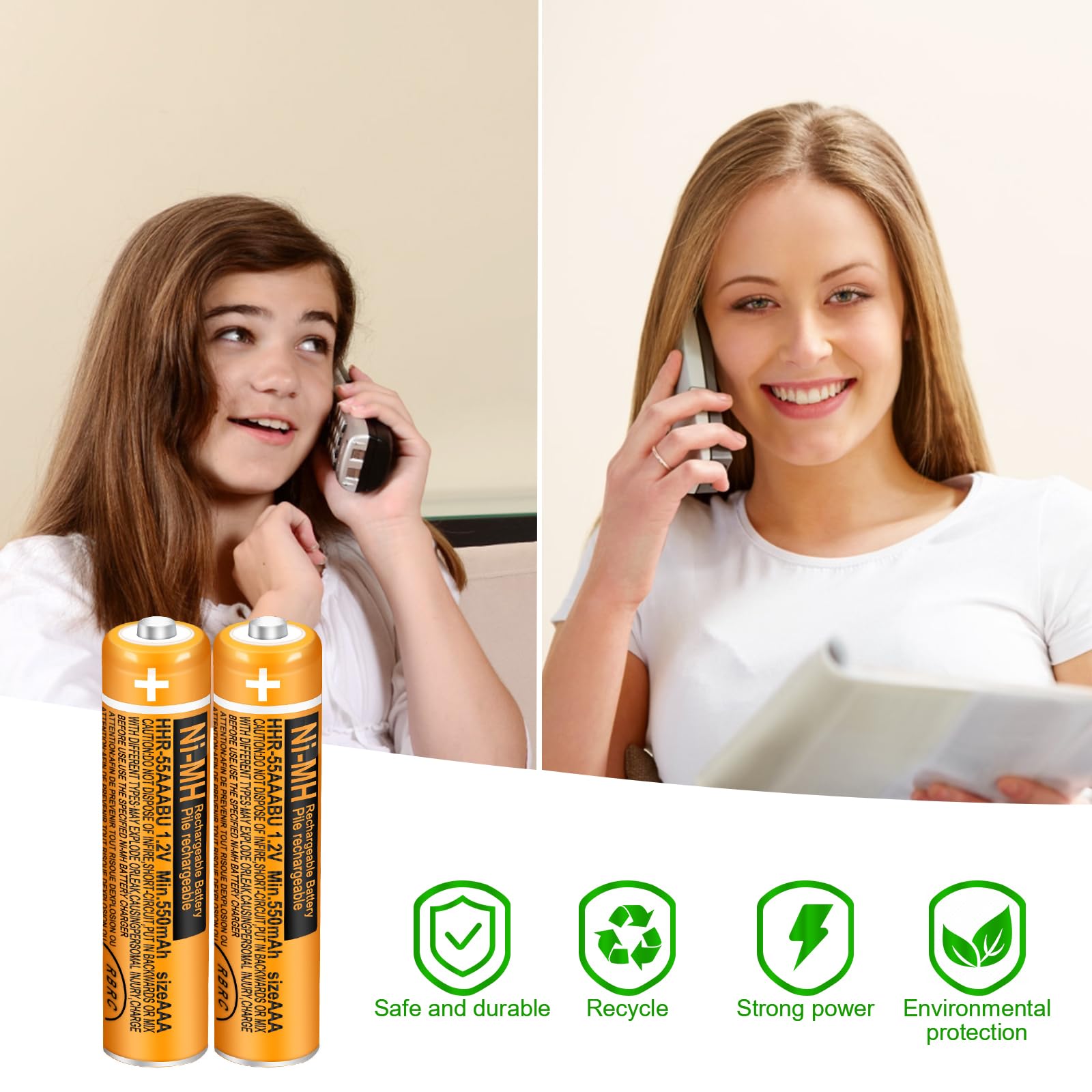 Triangle Power 6 Pack HHR-55AAABU NI-MH Rechargeable Battery 550mAh AAA 1.2V Batteries for Panasonic Cordless Phones