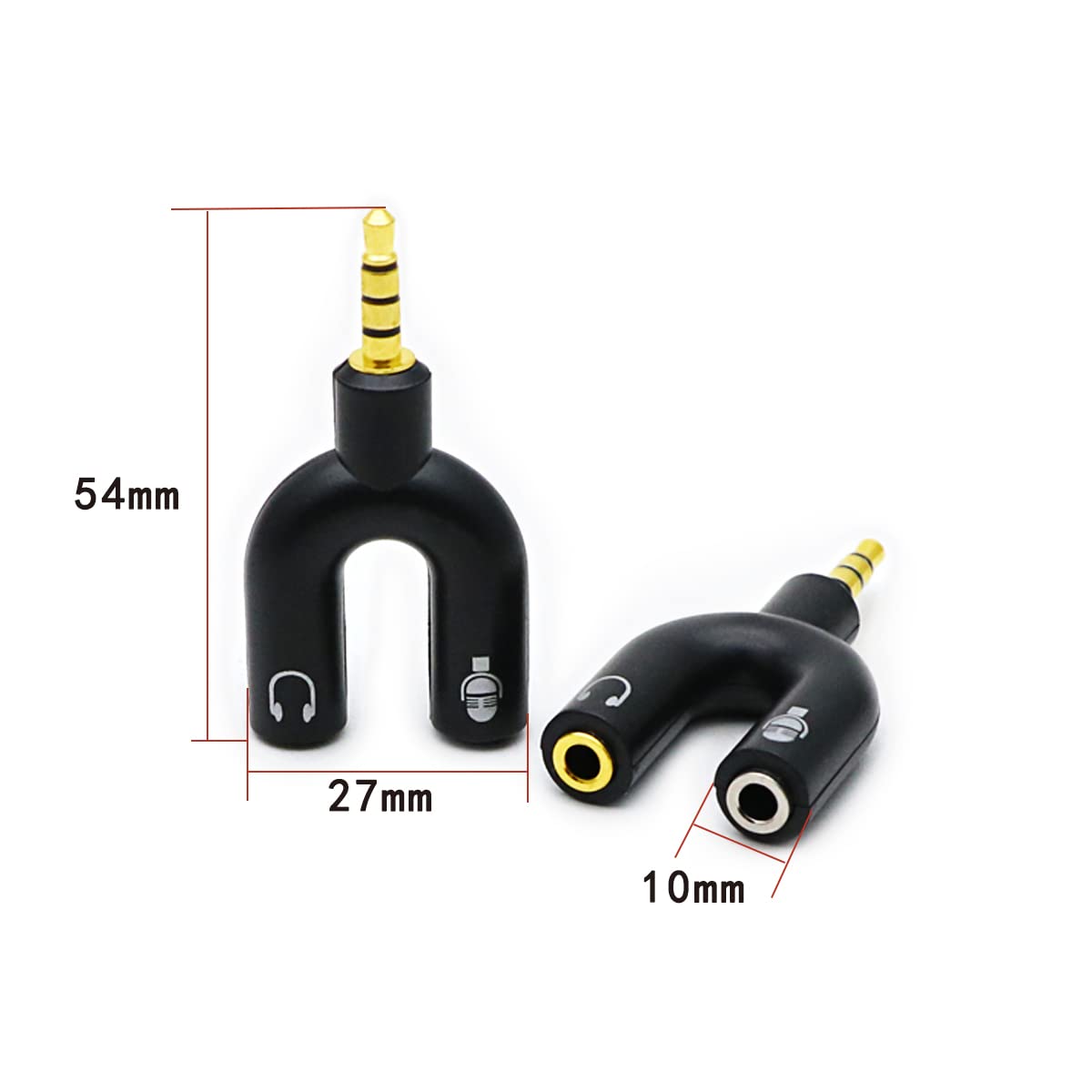ZJKJHJY 3 Pack Headset Splitter Adapter, U Shape 3.5mm 4 Pole Male to 2 x 3 Pole Female Headphone Y Splitter