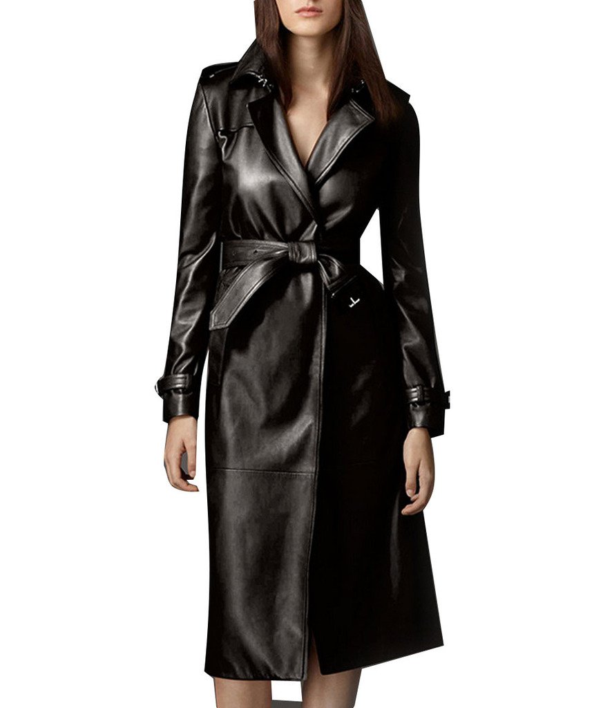 YangguTown YGT Women PU Leather Parka Elgent Long Mixi Trench Coat Over jacket
