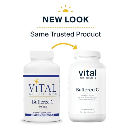 Vital Nutrients Buffered Vitamin C 500mg | Vegan Gentle Vitamin C for Sensitive Individuals* | Immune Support Supplement* | Gluten, Dairy and Soy Free | Non-GMO | 220 Capsules