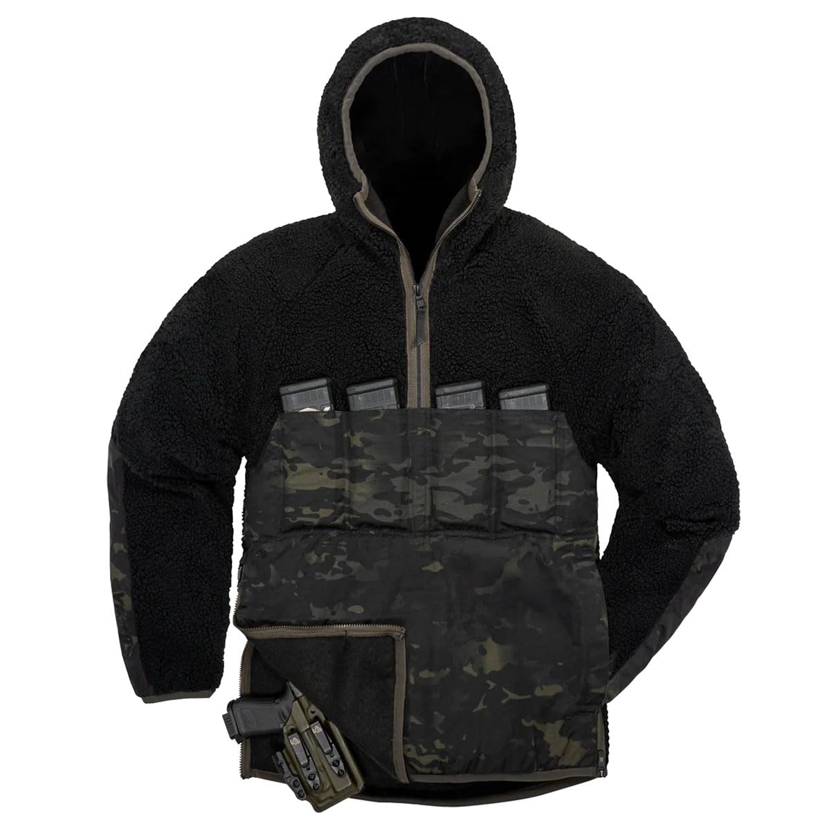 VIKTOS Men's Quarter Zip Hooded Basecraft Sherpa Fleece Anorak Pullover Jacket, Nightfjall, XL