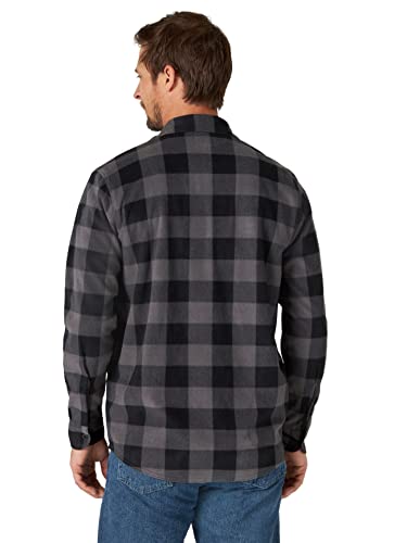 Wrangler Authentics Men's Long Sleeve Heavyweight Fleece Shirt Gray Buffalo Plaid Medium