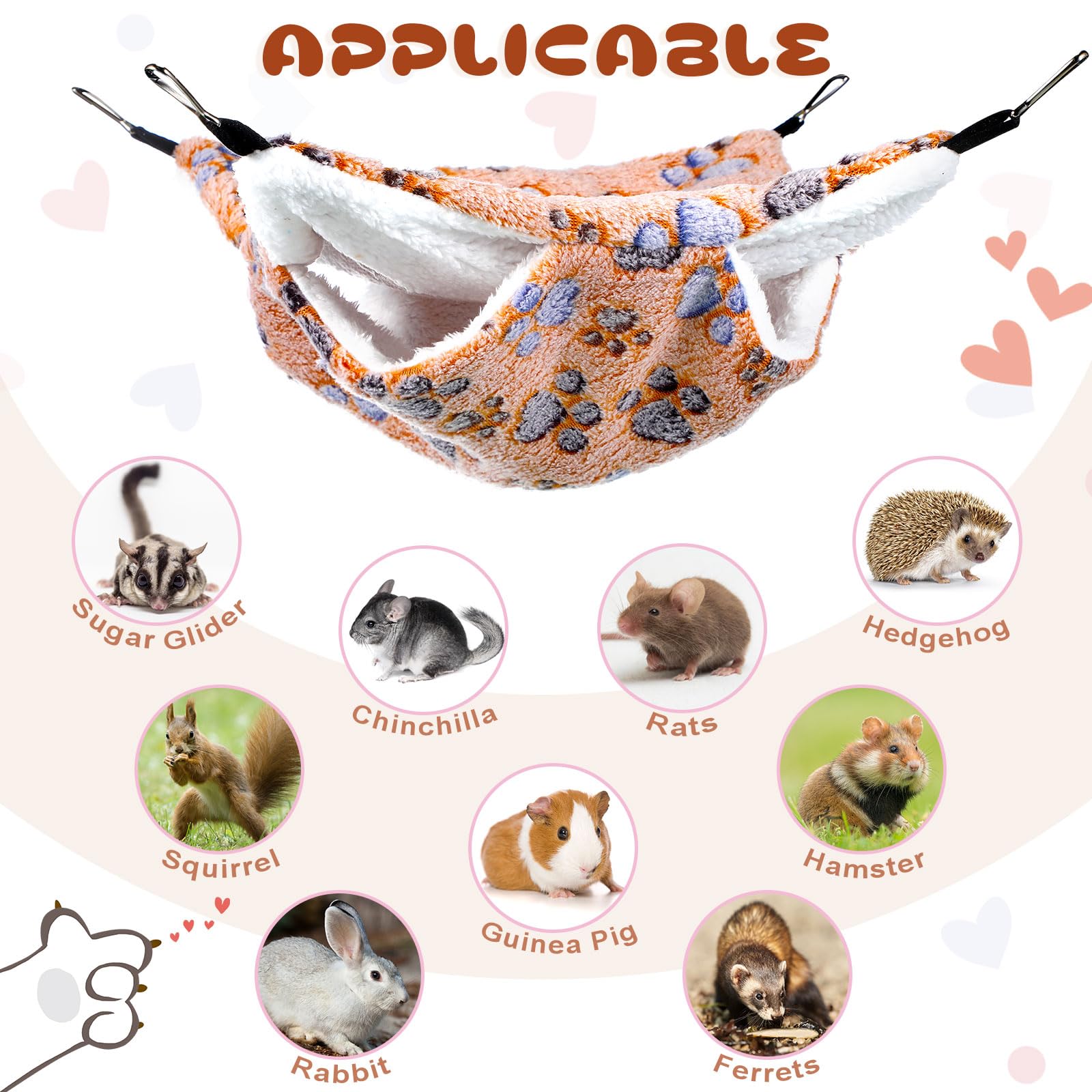 Windyun 6 Pcs Ferret Rat Hammock for Cage Small Animal Hanging Hammock Double Layer Guinea Pig Hammock Rat Bunk Bed Soft Plush Ferret Cage Accessories for Hamster Sugar Glider Guinea Pig Play Sleep