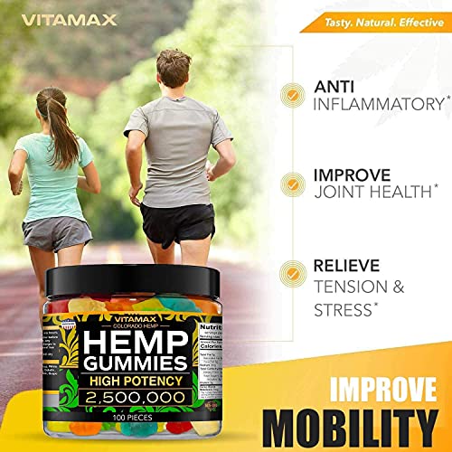 Vitamax Hemp Gummies - Great for Peace & Relaxation - 2,500,000 - Natural Fruit Flavors Tasty Relief – Made in USA – Relaxing Gummies – 100ct