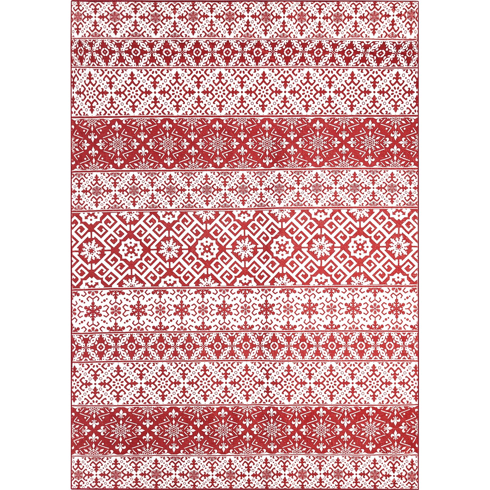 WondRg Christmas Area Rug 8x10 Red Snowflake Holiday Decorative Living Room Bedroom Throw Rug Washable Non Slip Soft Low Pile Large Carpet for Kitchen Entryway Dining Room Home Decor