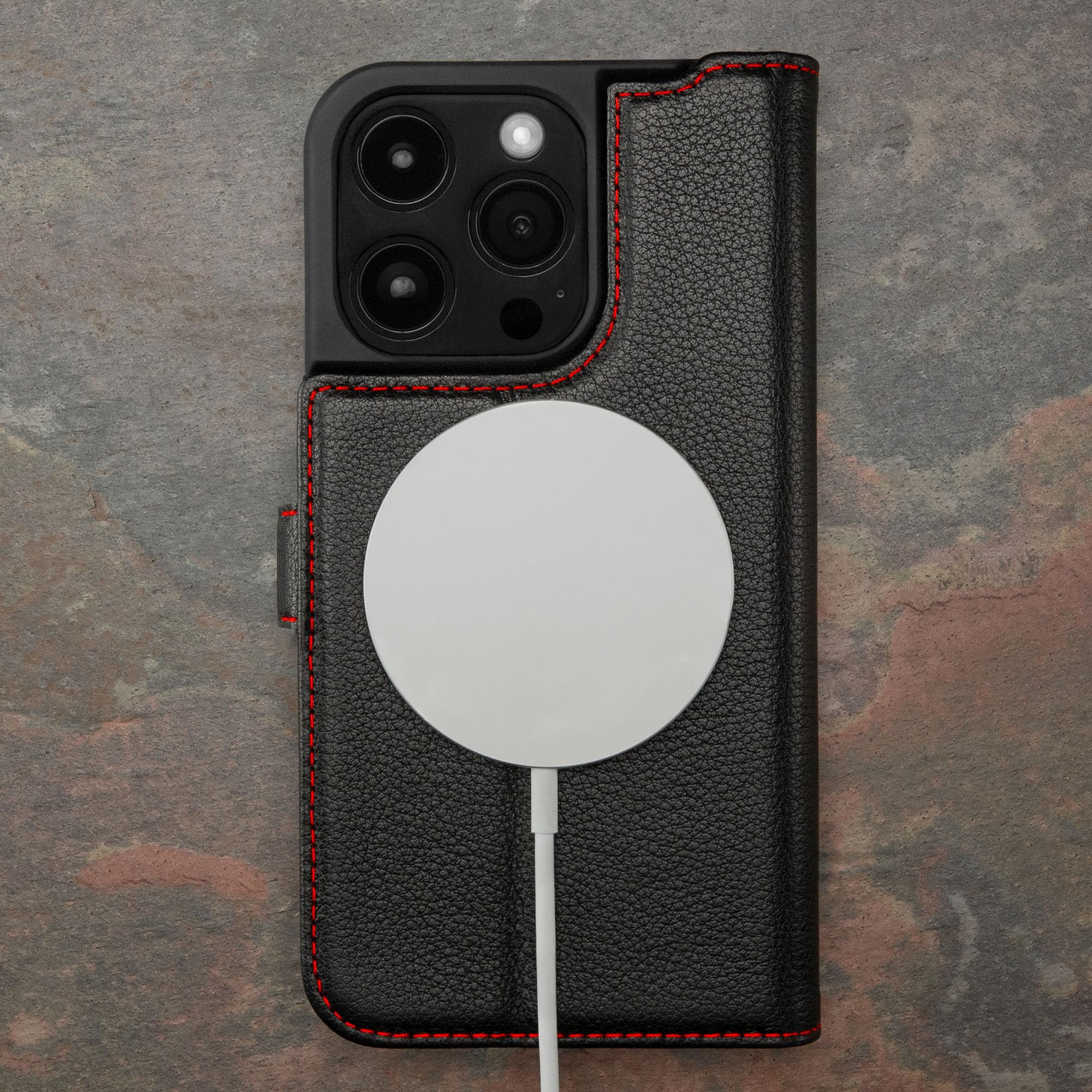 TORRO Premium Leather Case Compatible with iPhone 15 Pro 6.1" β Genuine Leather Wallet Flip Folio Case with Kickstand and Card Slots (Compatible with Official MagSafe Chargers) - Black