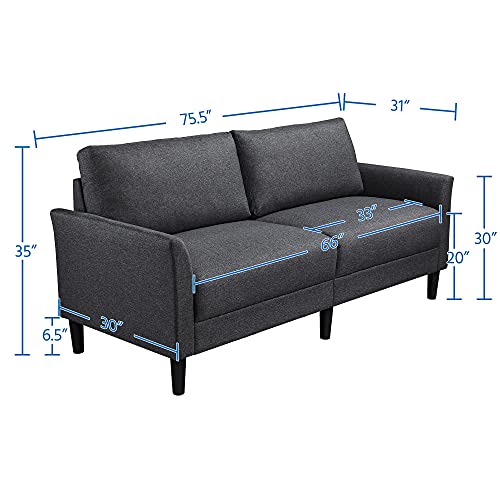 Yaheetech 75.5’’ W Modern Sofa Couch Linen Fabric Upholstery Mid-Century Fabric Low Back 2-Seat Sofa Couch Armrests Pillow Top Backrest Loveseat Grey