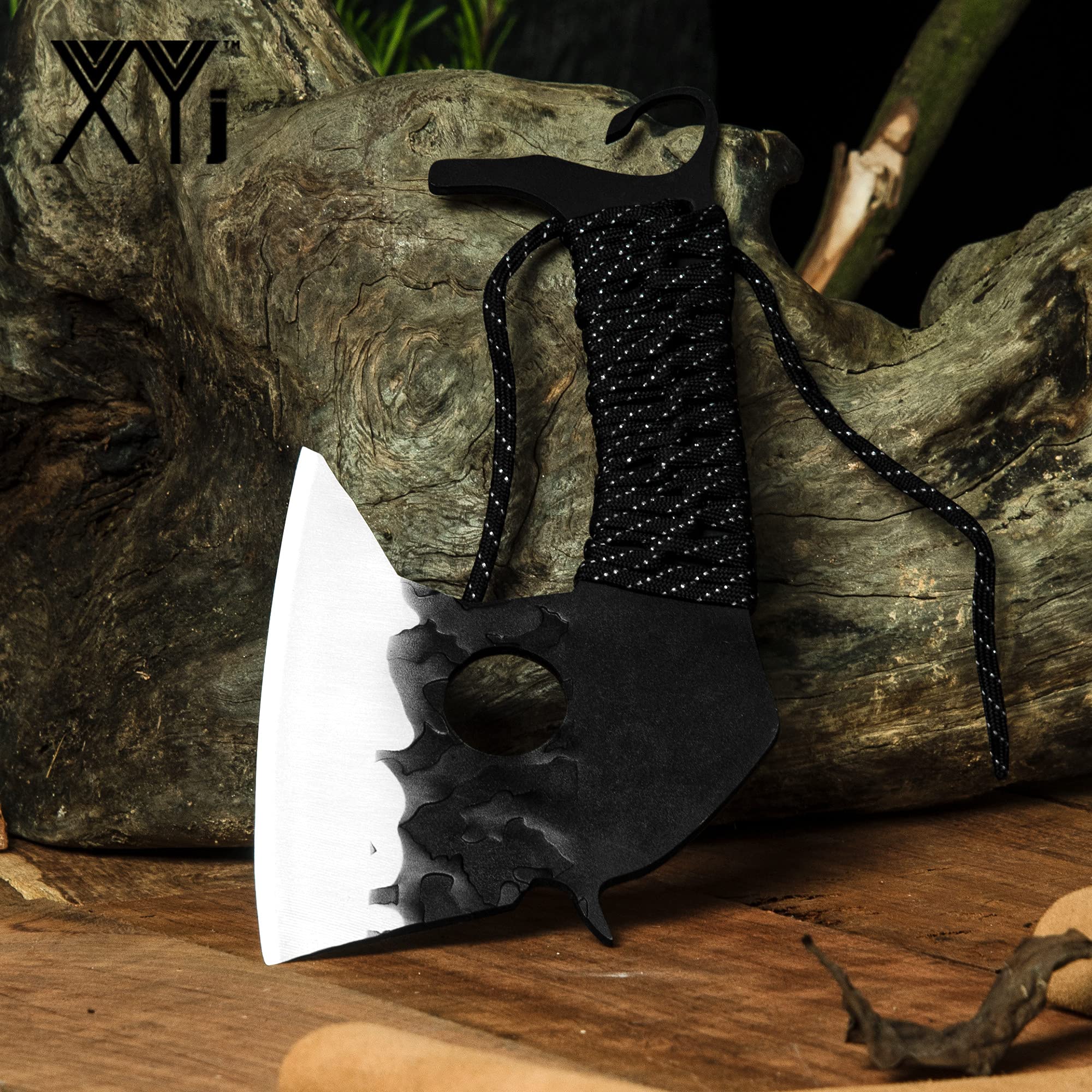 XYJ 5 Inch Survival Axe Camping Hatchet Razor Sharp Bull Knife Stainless Steel Fixed Blade Full Tang Cord Wrap Handle Outdoor Hunting Bushcraft Knives Multitool For Men