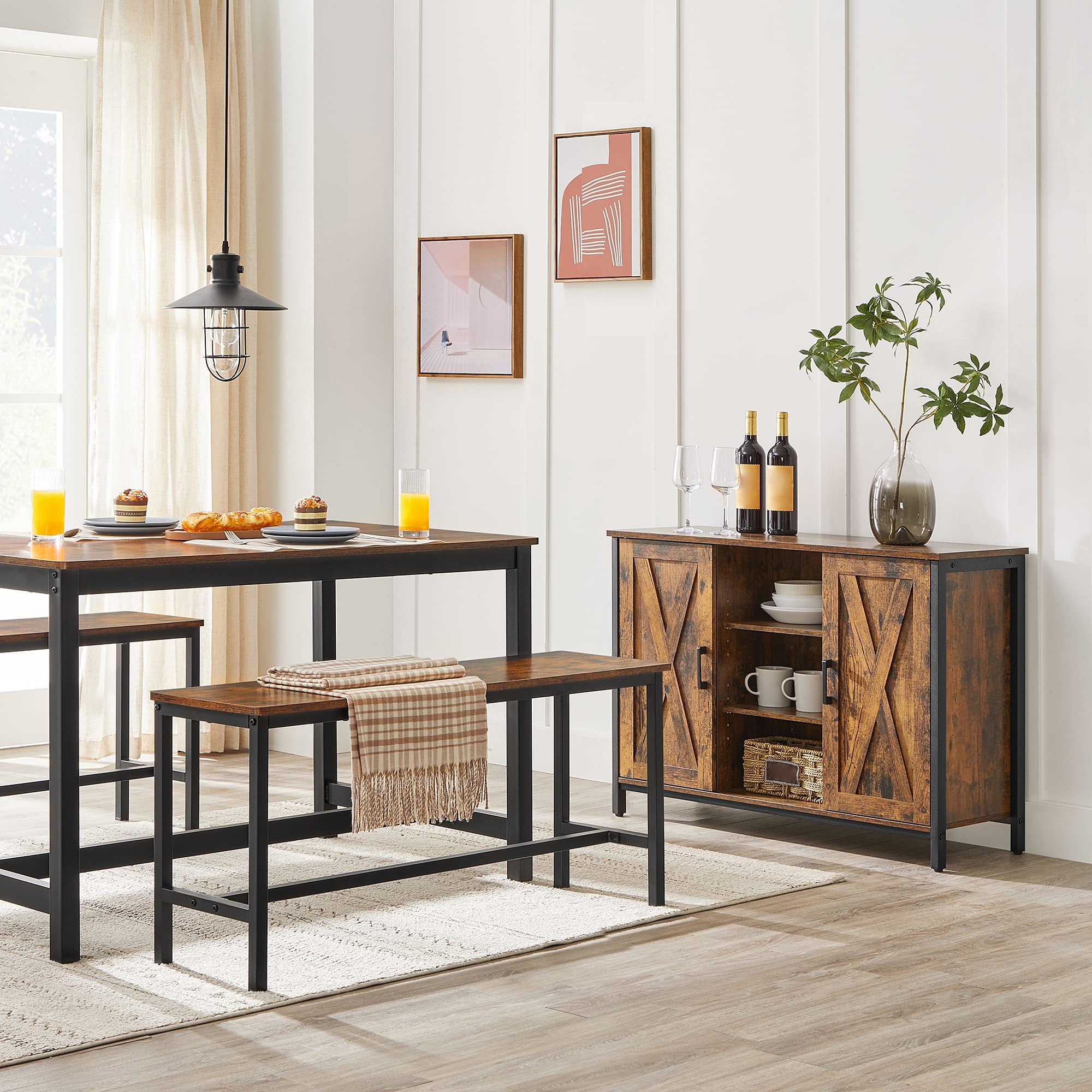 VASAGLE Dining Table Set, Bar Table and Chairs Set, Rustic Brown and Black ULBT218B01 & 47 Inches Dining Room Table for 4, 47.2 x 29.5 x 29.5 Inches, Brown