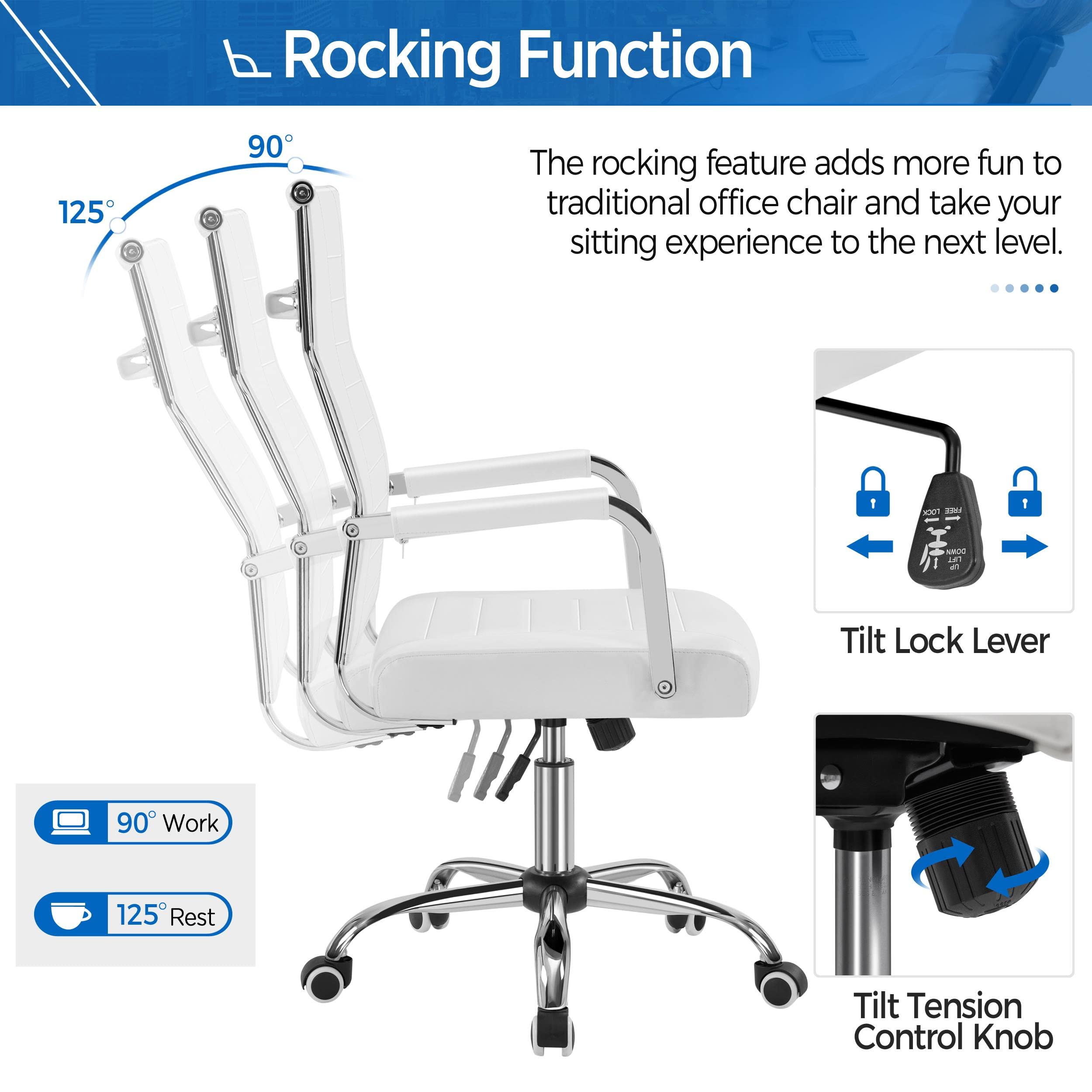 Yaheetech High-Back Office Desk Chair Executive Task Chair Management Chair PU Leather Chair Height Adjustable with Ergonomic Backrests for Conference and Home, White