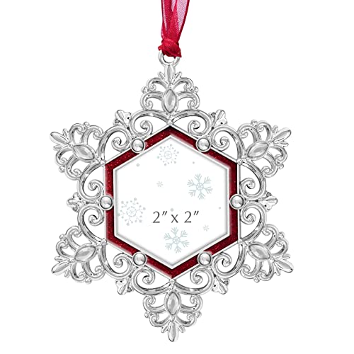West style 2023 Snowflake Christmas Tree Ornaments Set 3 Pieces-Metallic Picture Frame Hanging Home Deco Hanging Pendant Holiday Keepsake Gift (Red, 3 Pieces)