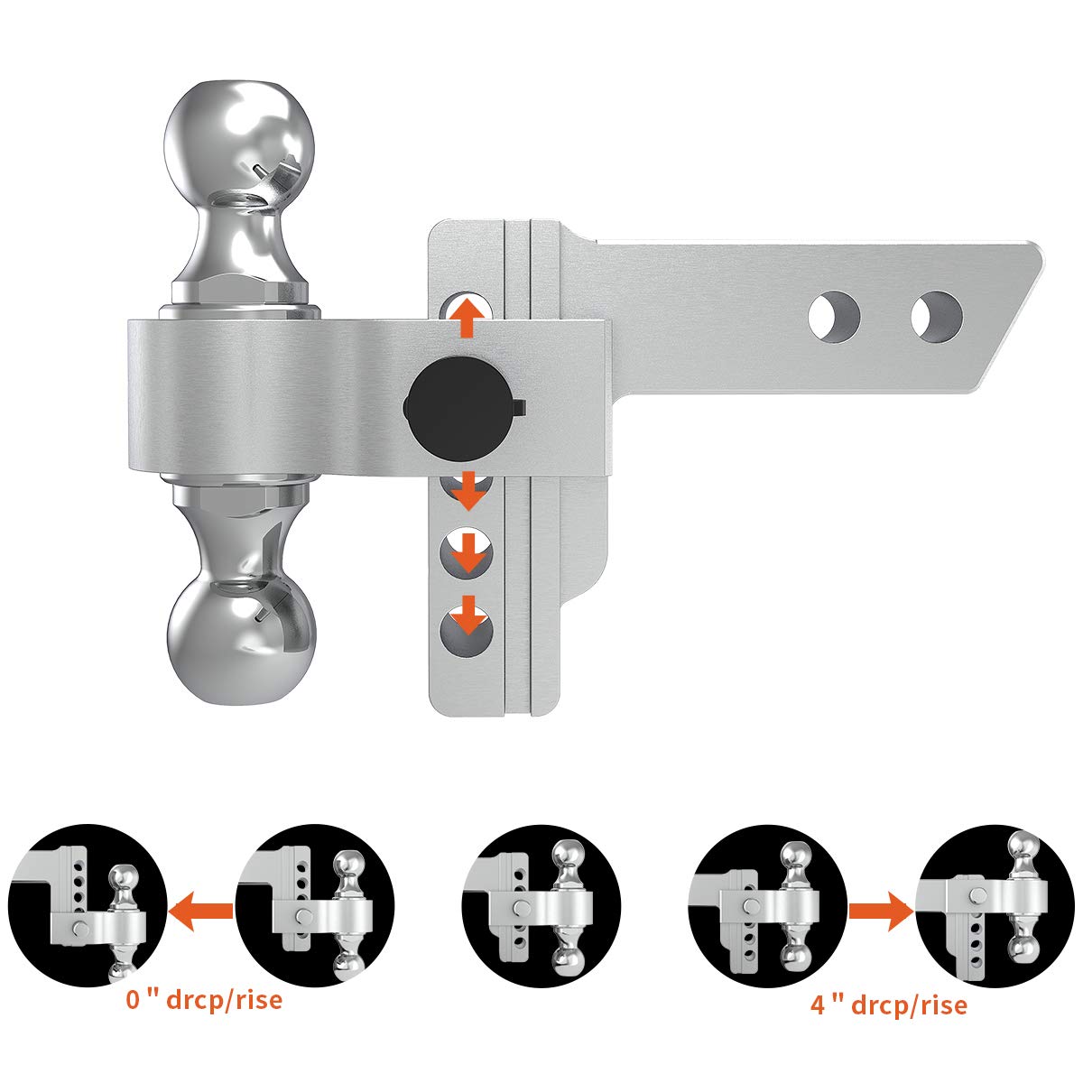 YITAMOTOR Hitches 4" Drop Adjustable Trailer Hitch Ball Mount Aluminum Alloy 2" Forged Shank & Steel Dual Combo Balls (2" & 2-5/16") with Double Keyed Locking Pins