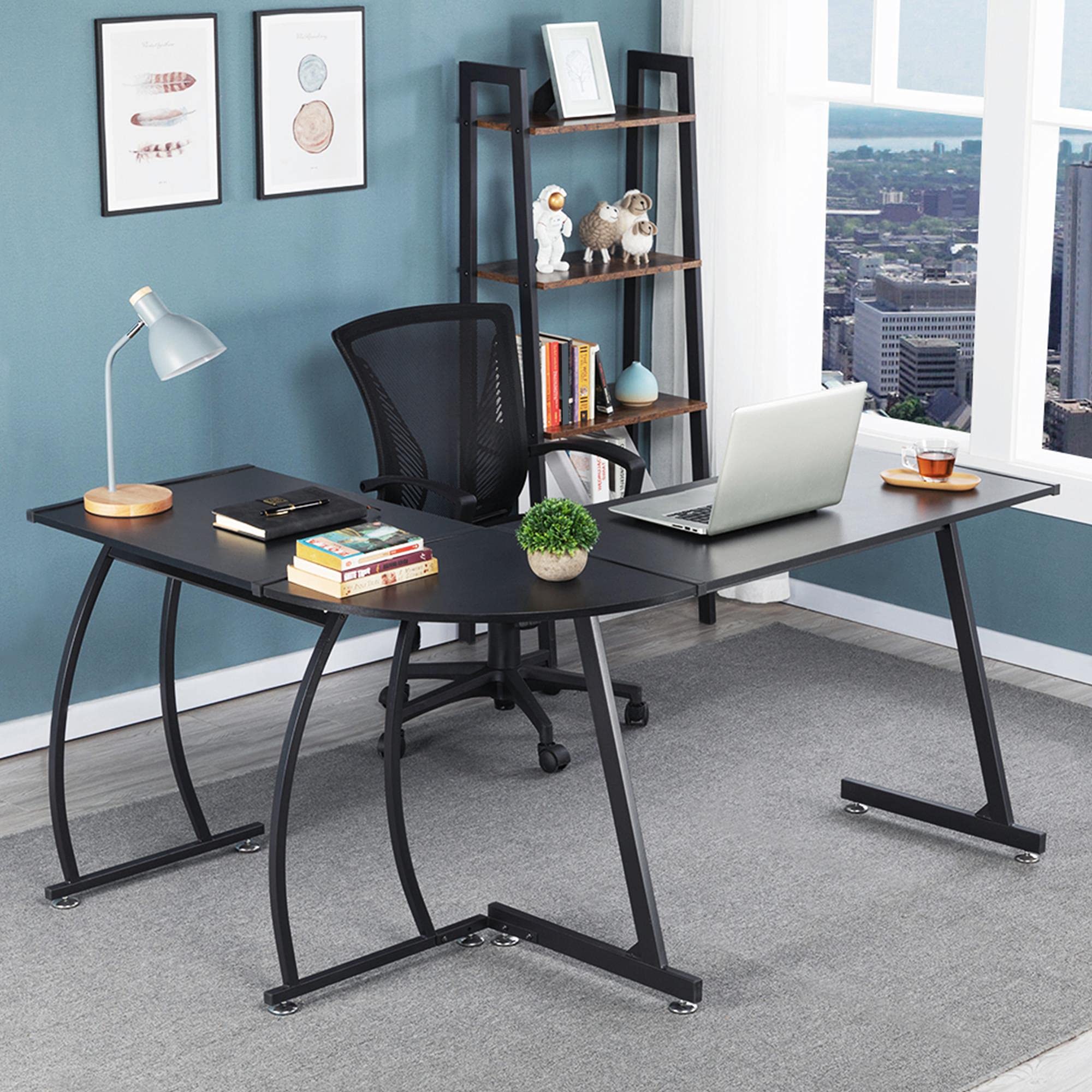 Yaheetech L Shape Desk Gaming Desk Corner Computer Office Desk Wood Writing Studying Table Large PC Laptop Workstation 3-Piece Modern Desk for Home Office Furniture, Black