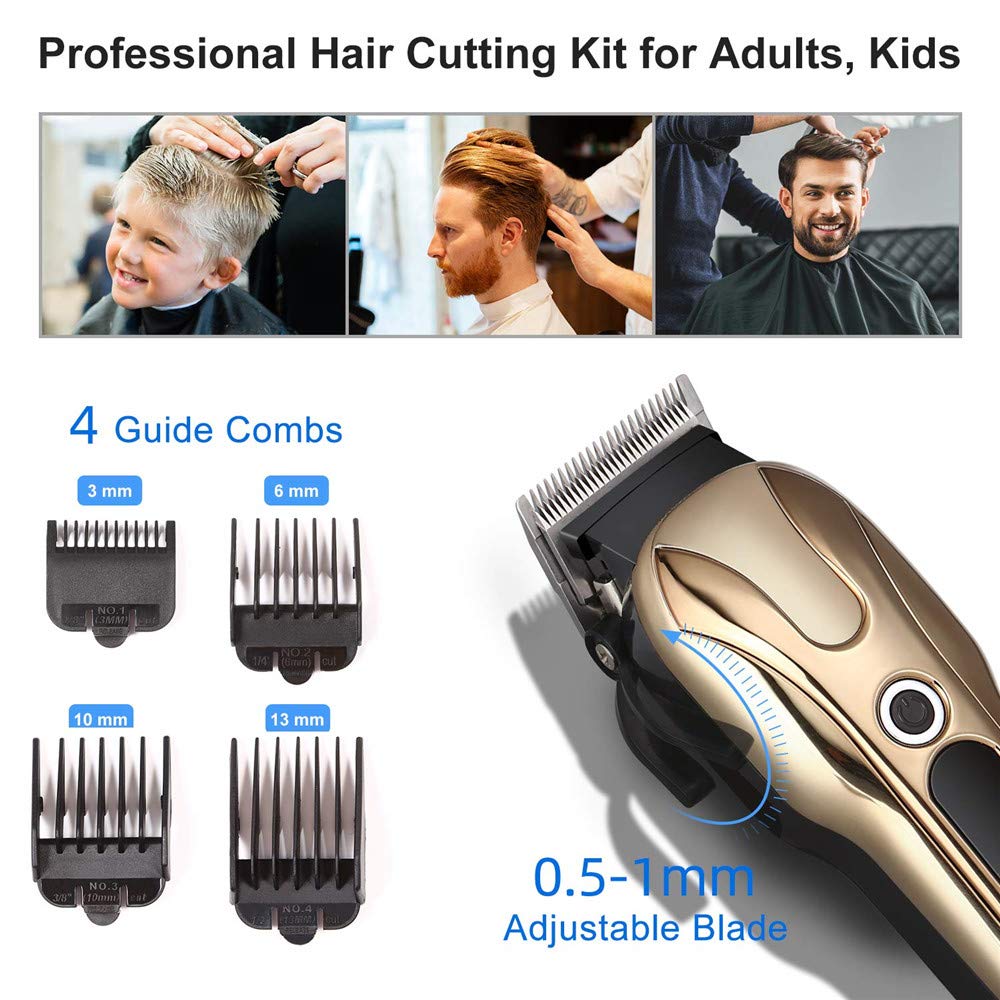 Yitrust Hair Clippers for Men, Professional Cordless Hair Trimme, Rechargeable Beard Trimmer with LCD Display, Home Hair Cut Kit, Cordless Barber Grooming Sets with Guide Combs (Black)