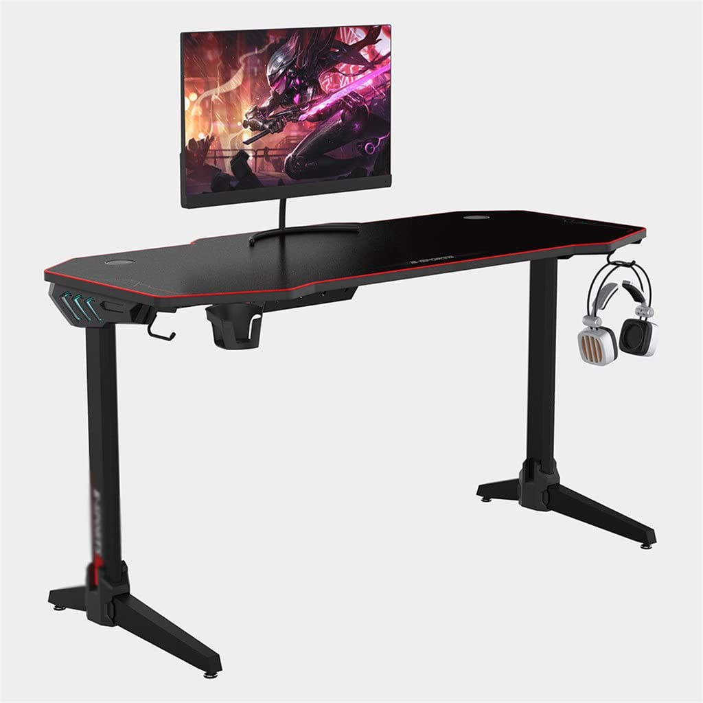 WFHTU 55 Inch Computer Laptop Desk Ergonomic Gaming Desk E-Sports Computer Table PC Workstation with Mouse Pad Gamer Tables RGB Light