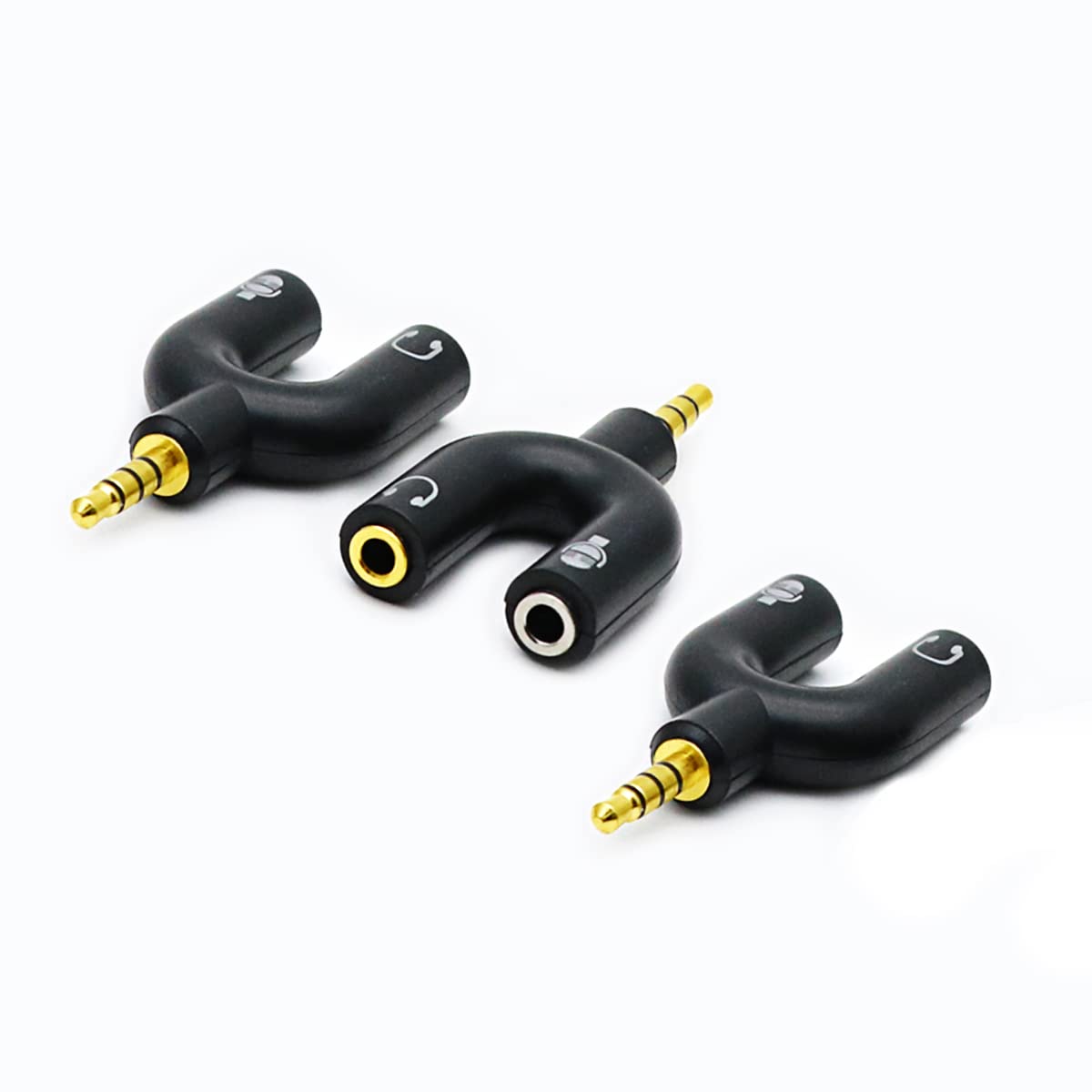 ZJKJHJY 3 Pack Headset Splitter Adapter, U Shape 3.5mm 4 Pole Male to 2 x 3 Pole Female Headphone Y Splitter