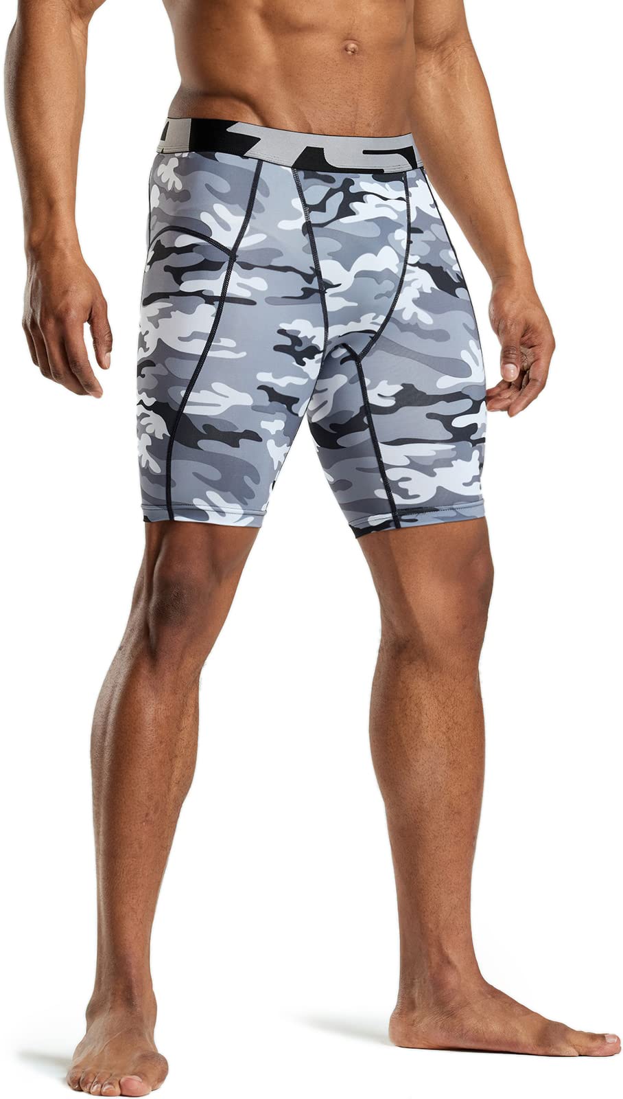 TSLA Men's Athletic Compression Shorts, Sports Performance Active Cool Dry Running Tights, Hyper Control Military Camo Grey, Small