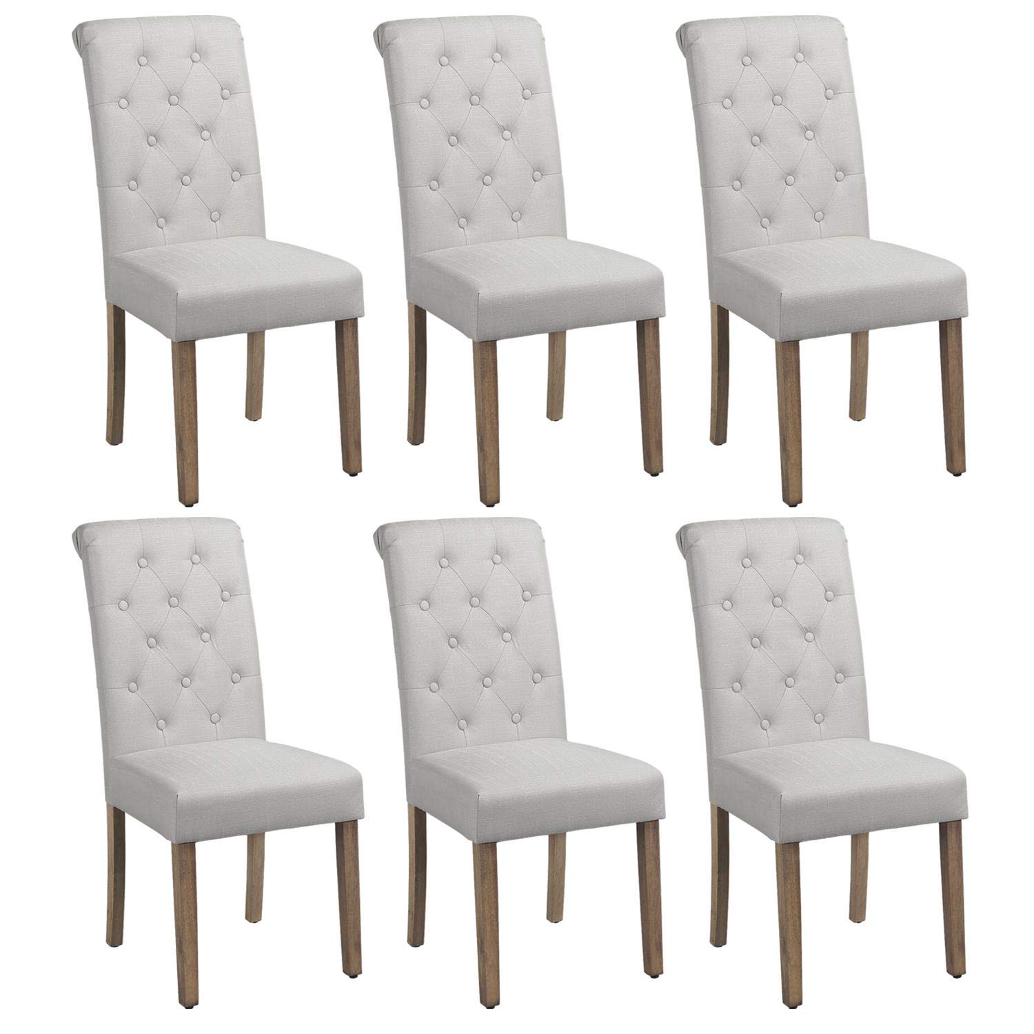 Yaheetech Solid Wood Dining Chairs Button Tufted Parsons Diner Chair Upholstered Fabric Dining Room Chairs Kitchen Chairs Set of 6, Beige