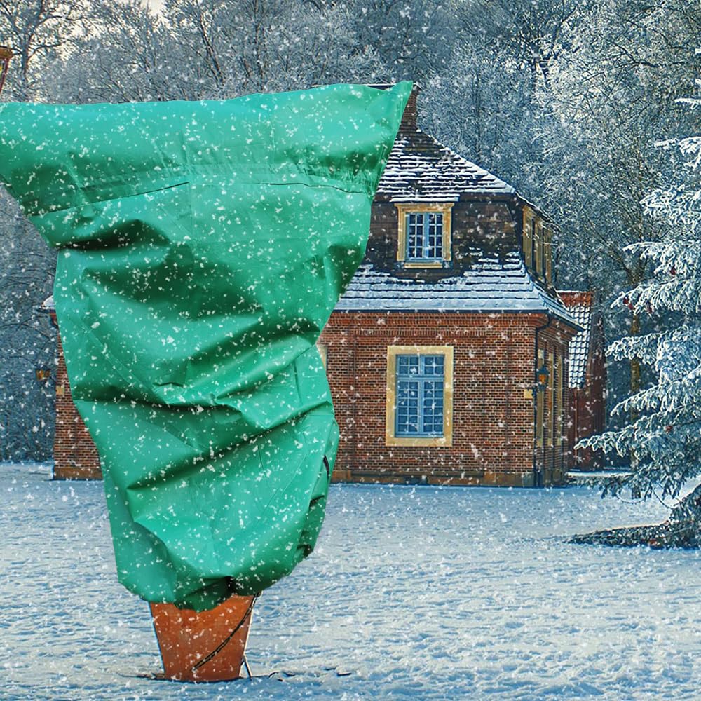 Vinksun Plant Covers Freeze Protection 75"×90" Frost Cloth Blankets for Outdoor Large Plants, Winter Tree Covers Plant Protector with Zipper and Drawstrings 2.2oz Thickened Pot Cover,1 Pack Green