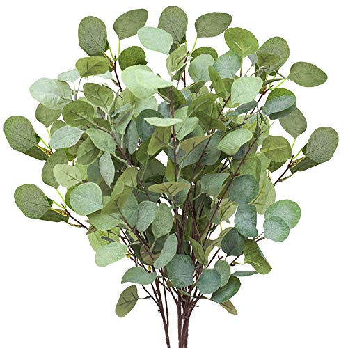 XHXSTORE 3Pcs Artificial Greenery Stems Fake Greenery Eucalyptus Leaf Artificial Silver Dollar Eucalyptus Stem Branch for Party Wedding Garden Home Office Outdoor Indoor Decor