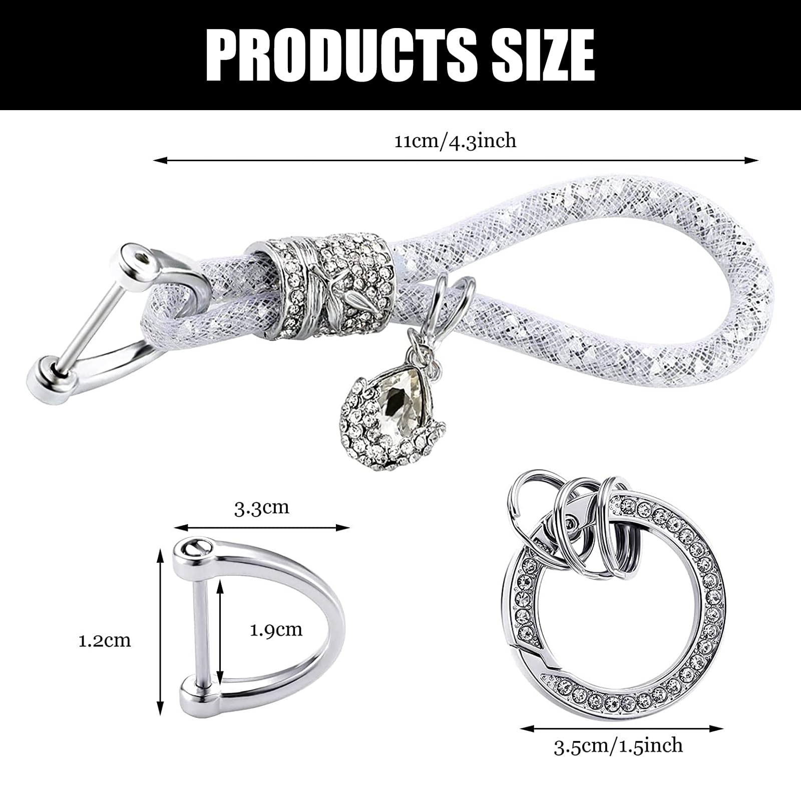 ZKFAR 1 PC Bling Crystal Car Keychain, Car Key Chains Glitter Key Ring, Keychain Accessories with Bling Rhinestones (Black)