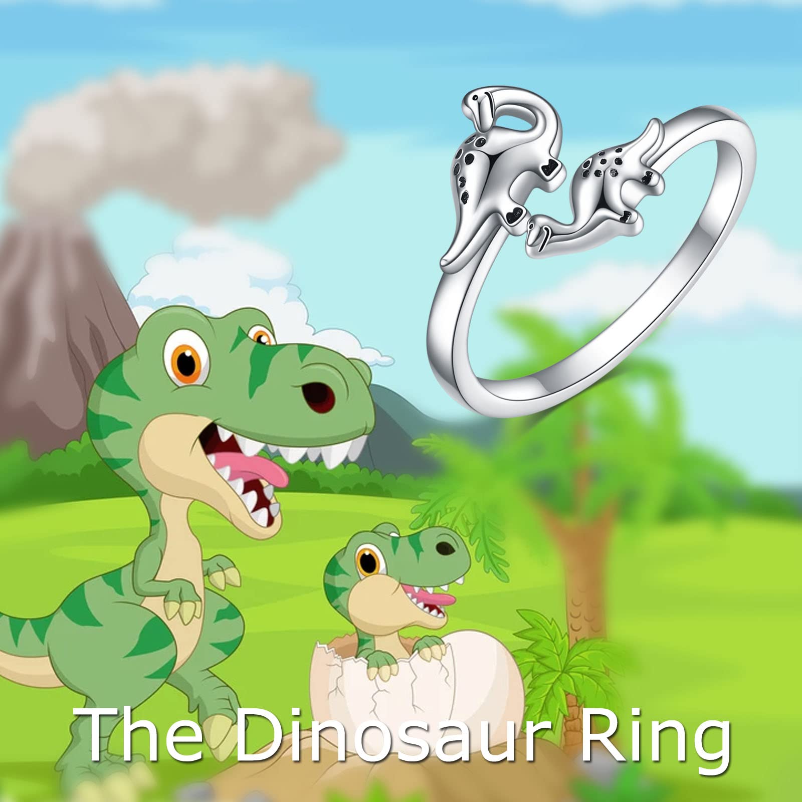 YAFEINI Dinosaur Ring Sterling Silver Mother and Daughter Brontosaurus Statement Ring Opening Adjustable Knuckle Band Jewelry for Women