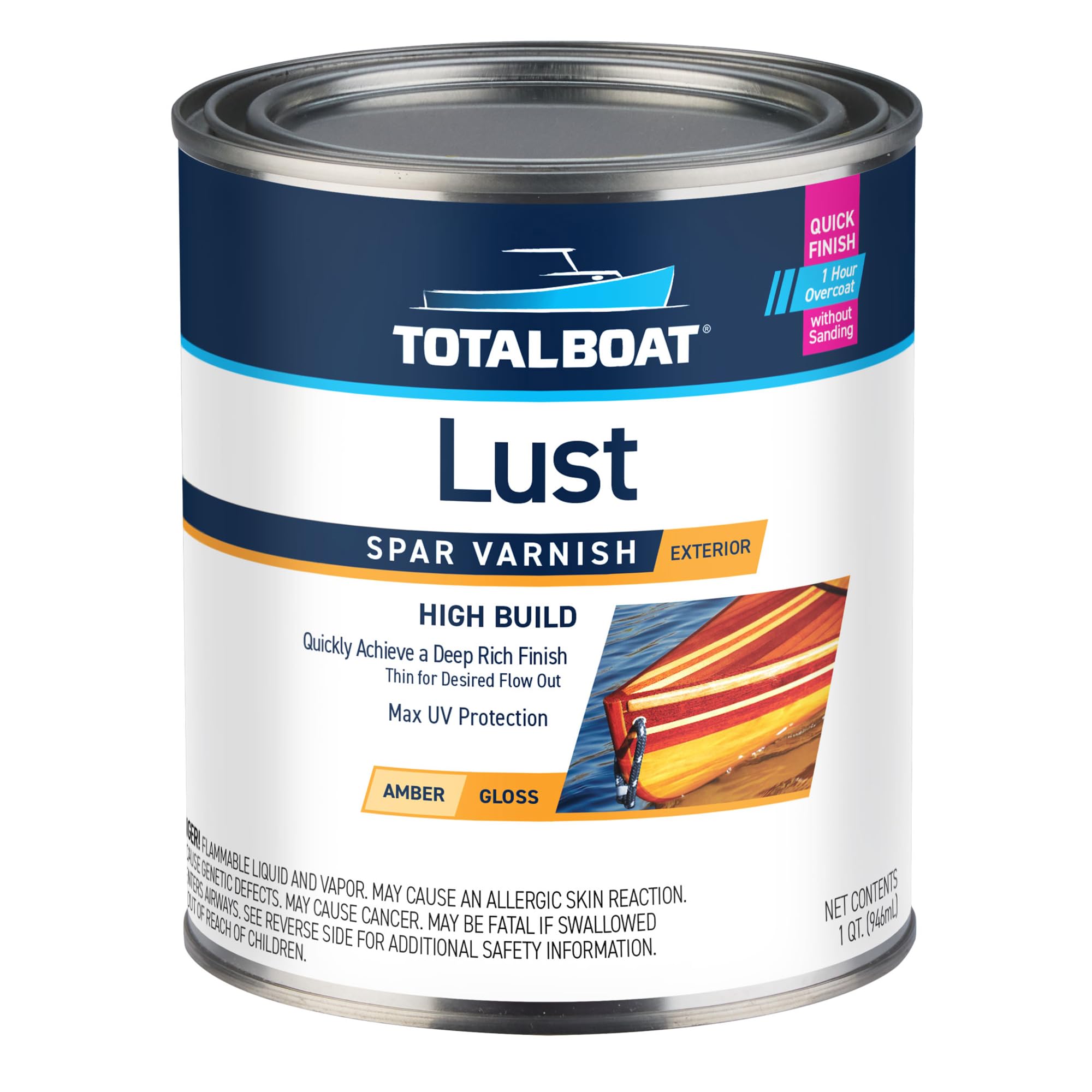 TotalBoat-486490 Lust Marine Varnish, High Gloss and Matte Finish for Wood, Boats, Outdoor Furniture (High Gloss, Gallon)