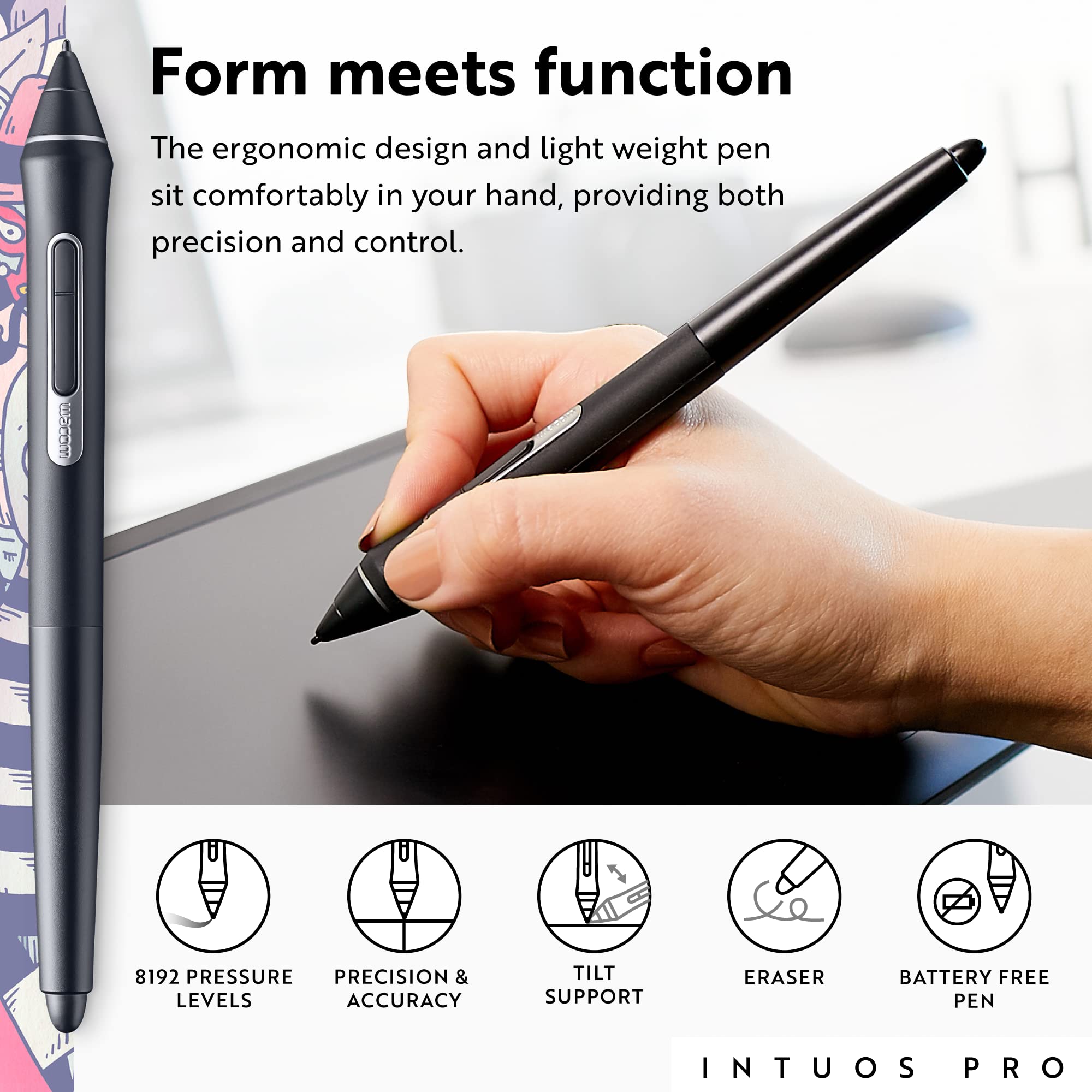 Wacom Intuos Pro Small Bluetooth Graphics Drawing Tablet, 6 Customizable ExpressKeys, 8192 Pressure Sensitive Pro Pen 2 Included, Compatible with Mac OS and Windows,Black