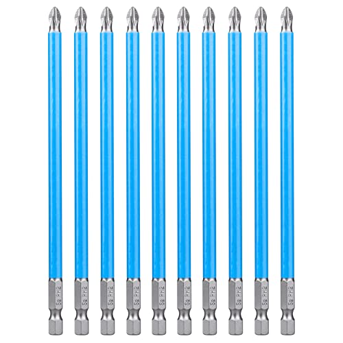 Yakamoz 10Pcs 6-Inch Long Phillips Screwdriver Bit Set Magnetic Ph2 Impact Driver Bits #2 Phillips Bits with 1/4" Hex Shank for Impact Drill