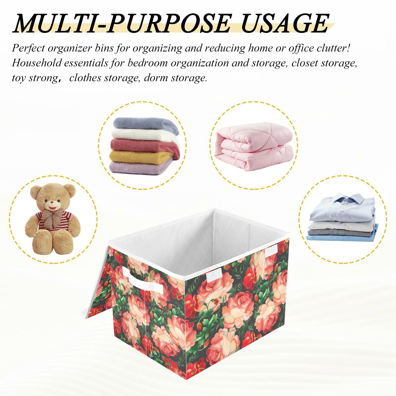 xigua Rose Storage Bin with Lids Larger Collapsible Decorative Cube Storage Bins with Handles Divider for Bedroom Closet Living Room