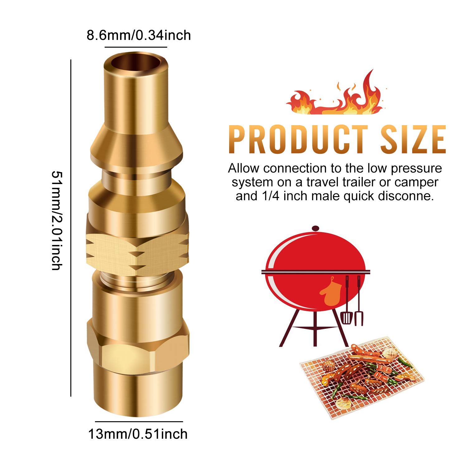 WADEO 1/4" RV LP Quick Connect/Disconnect Conversion Fitting Adapter Replacement Parts for Portable Gas Grill, with 1/8'' Female Thread x 1/4'' Male Quick Connect Plug