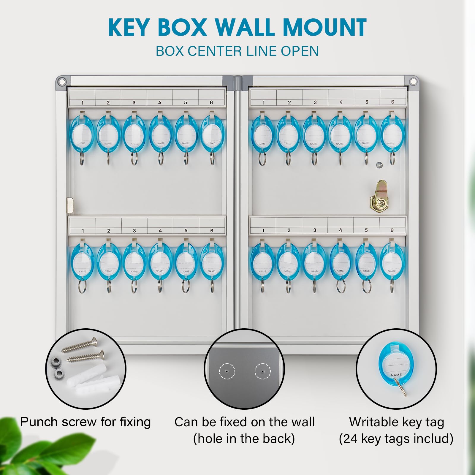 ZORVIDSON Key Lock Box Wall-Mounted,Key Cabinets 24 Key Hooks 8.45 * 2.55 * 13Inch Security Key Storage Box Locking Key Cabinet