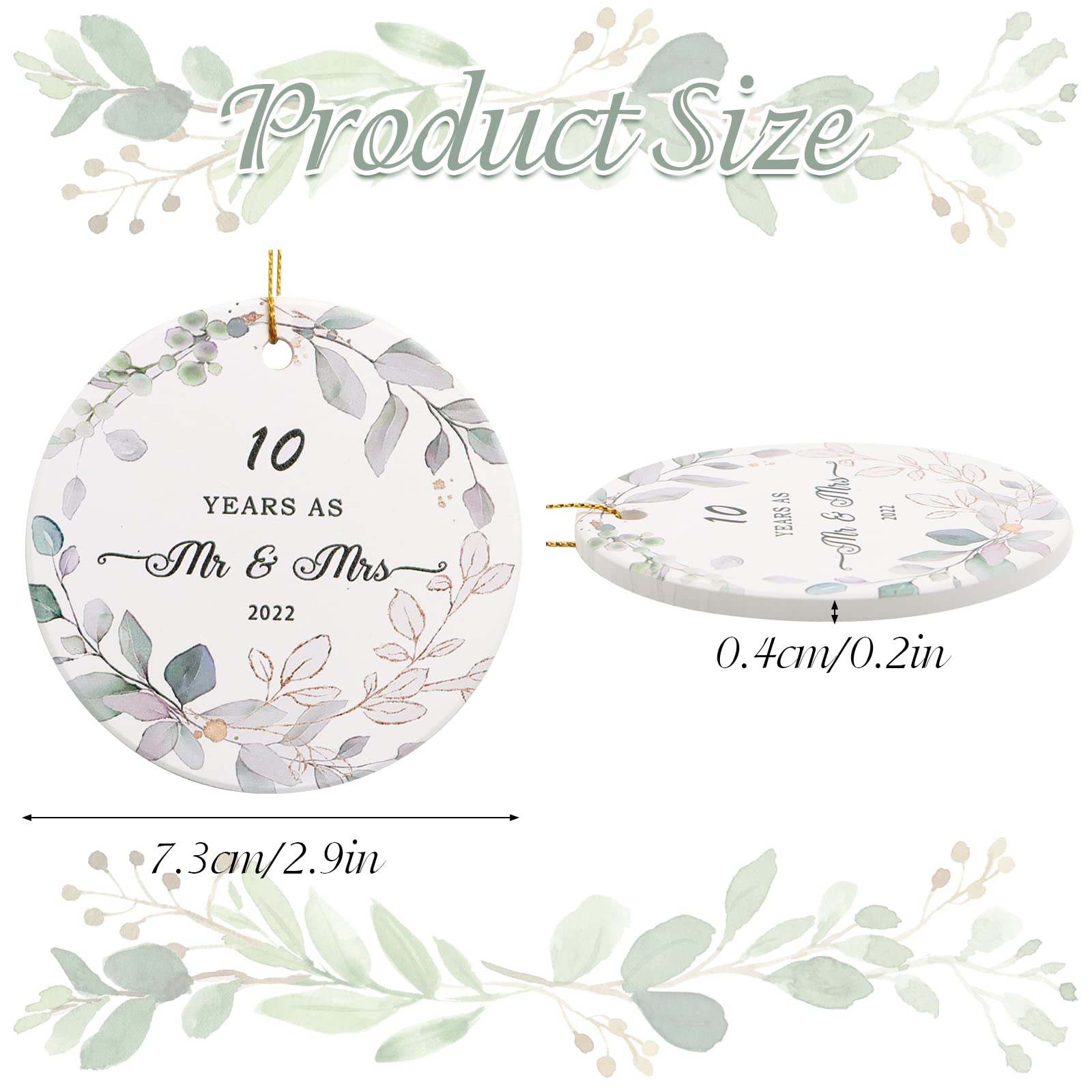 ZOCONE 10 Years as Mr & Mrs 2022 Ceramic Ornament, 10 Year for Couples, 10th Wedding for Home Decoration Christmas Tree Ornaments Hanging Accessories