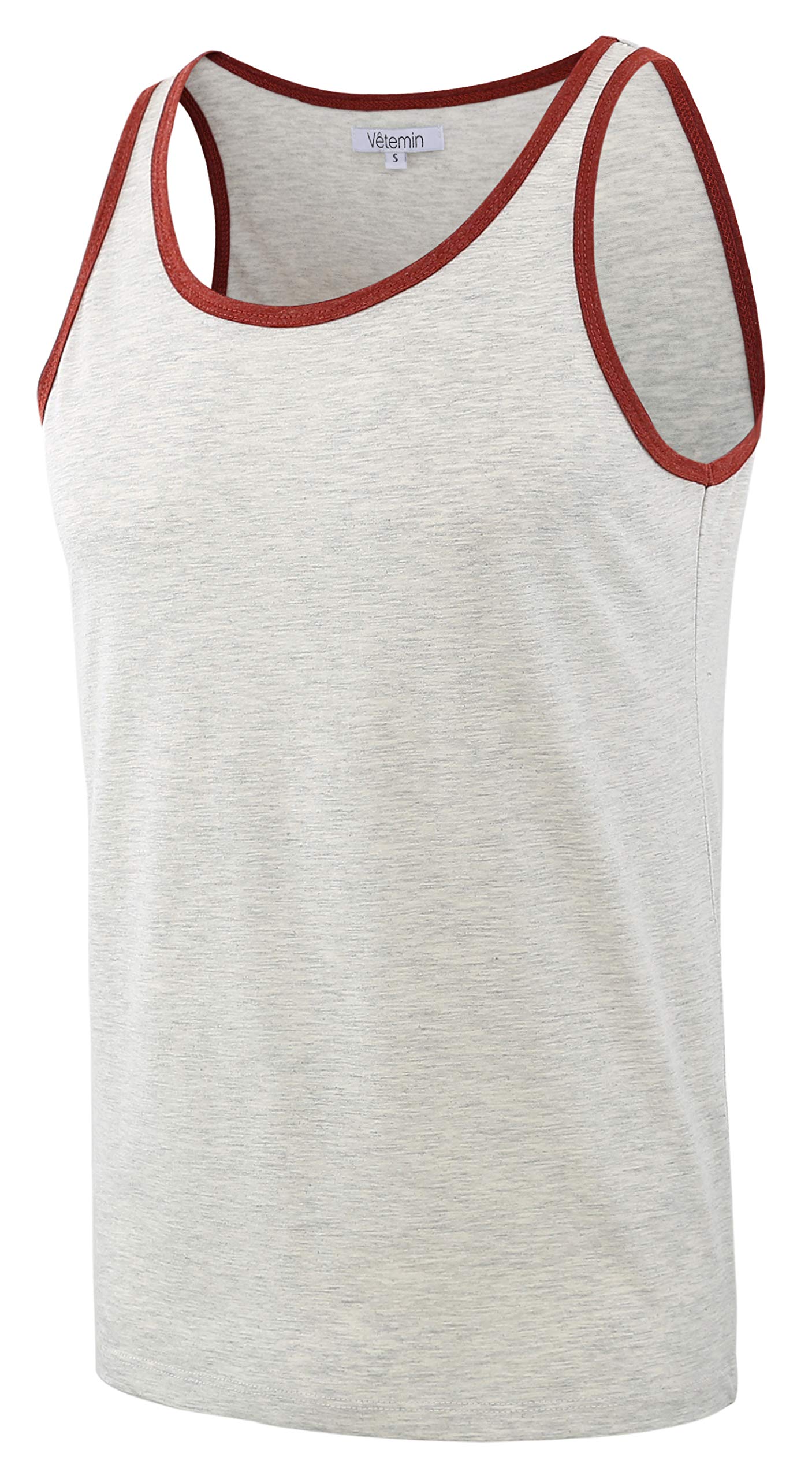 Vetemin Mens Premium Basic Solid Vintage Athletic Active Sports Jersey Tank Top Casual Shirts H.Oatmeal/Rusty XXL