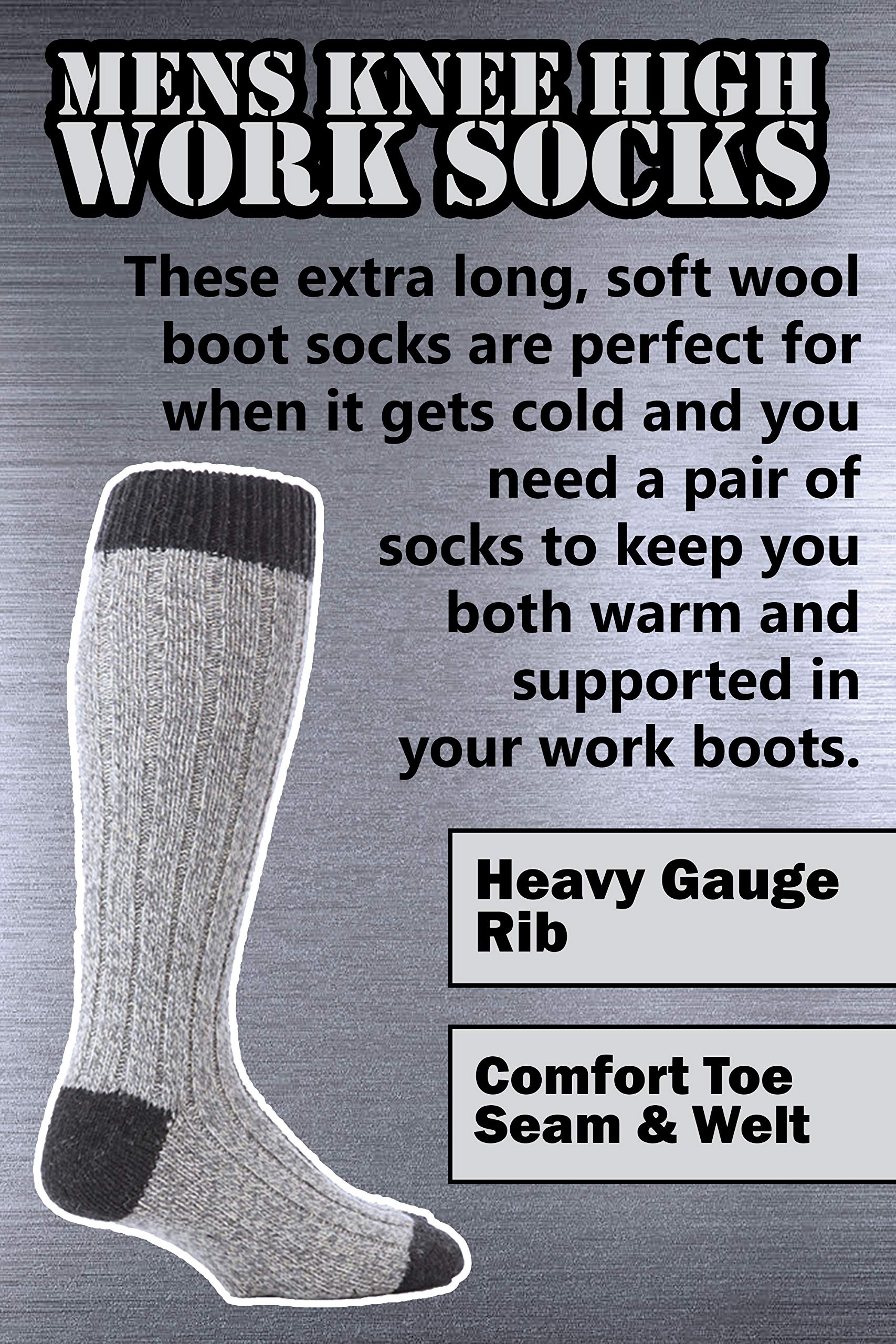 Workforce - 3 Pairs Mens Extra Long Knee High Thick Warm Wool Rich Knitted Boot Socks (WFH0035GRY)