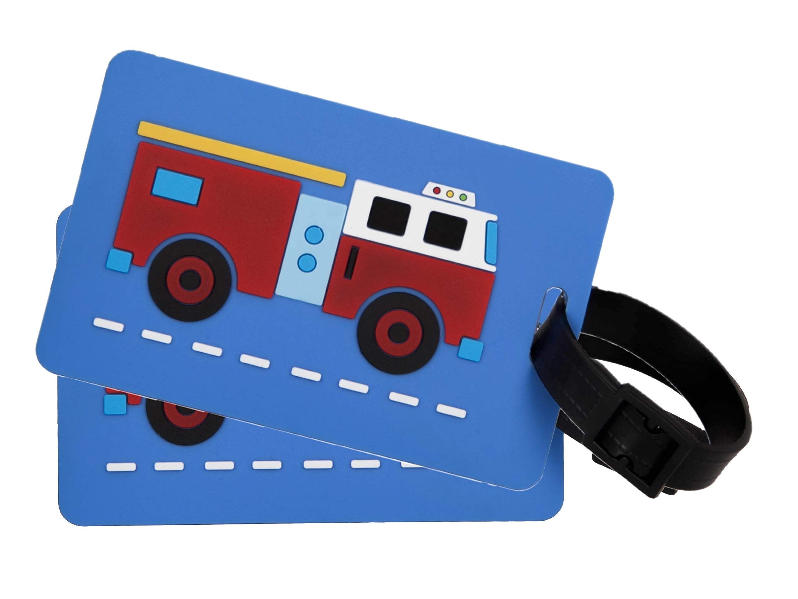 Wildkin Kids Luggage Tags for Boys and Girls, Includes 2 Matching Bag Tags and Removable Information Card, Perfect Size for Attaching to Suitcases, Backpacks and Duffle Bags, Olive Kids (Fire Truck)