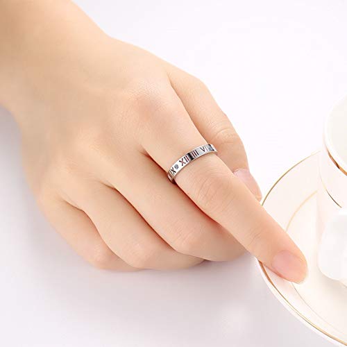 VNOX Women's Stainless Steel CZ Roman Numeral Ring for Wedding Band Engagement Promise,Size 8