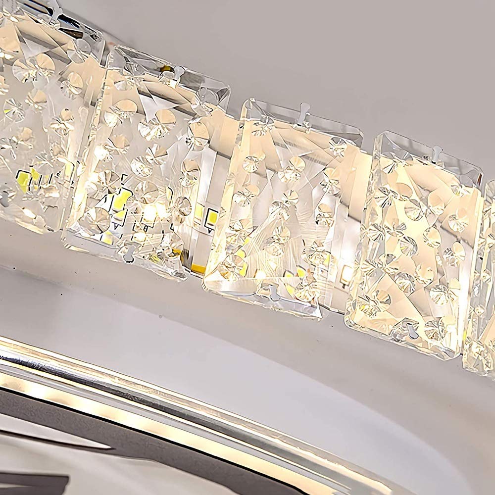 ZRWZZ Fan Light, Modern Invisible Bedroom Fan Lamp, Ceiling Fan with LED Lighting, Ultra-Silent 64W Dimmable Crystal Ceiling Light