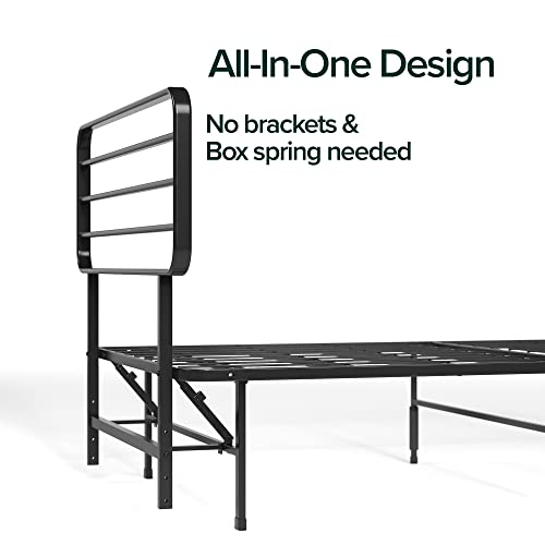 ZINUS SmartBase Mattress Foundation with Headboard / 14 Inch Metal Platform Bed Frame / No Box Spring Needed / Sturdy Steel Frame / Adjustable Headboard Height, Twin