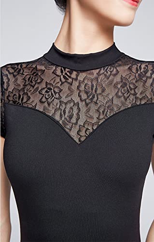 YCMI Women-Dance-Leotards-Lace-Turtleneck-Ballet-Bodysuit-Short-Sleeve-Dance-Gymnastics-Yoga-Leotards