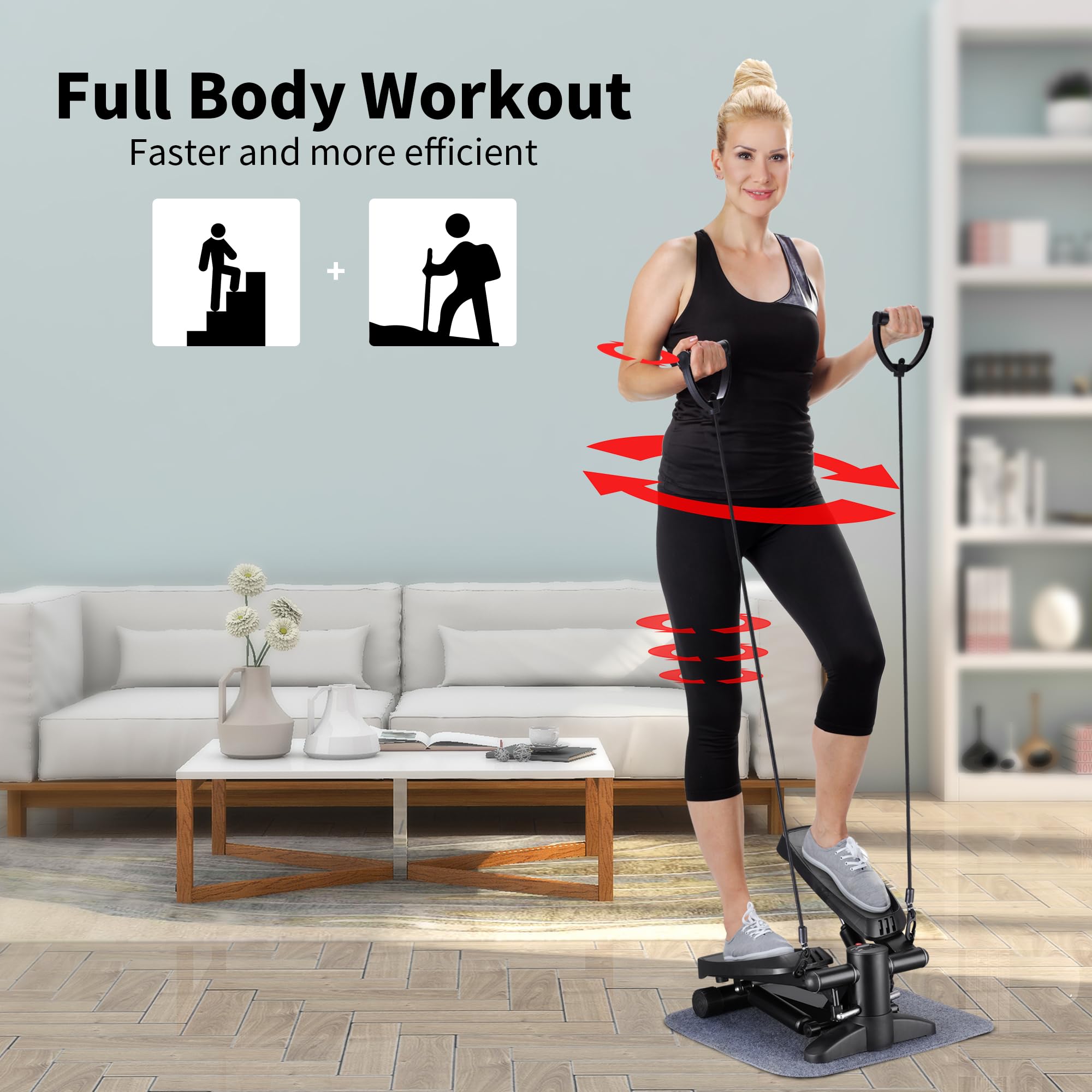 ZENOVA Steppers for Exercise, Mini Stepper, Stair Stepper with Resistance Band, Digital Display, Hydraulic Fitness Stepper Exercise Workout Equipment for Home Workout 330 lbs Weight Capacity