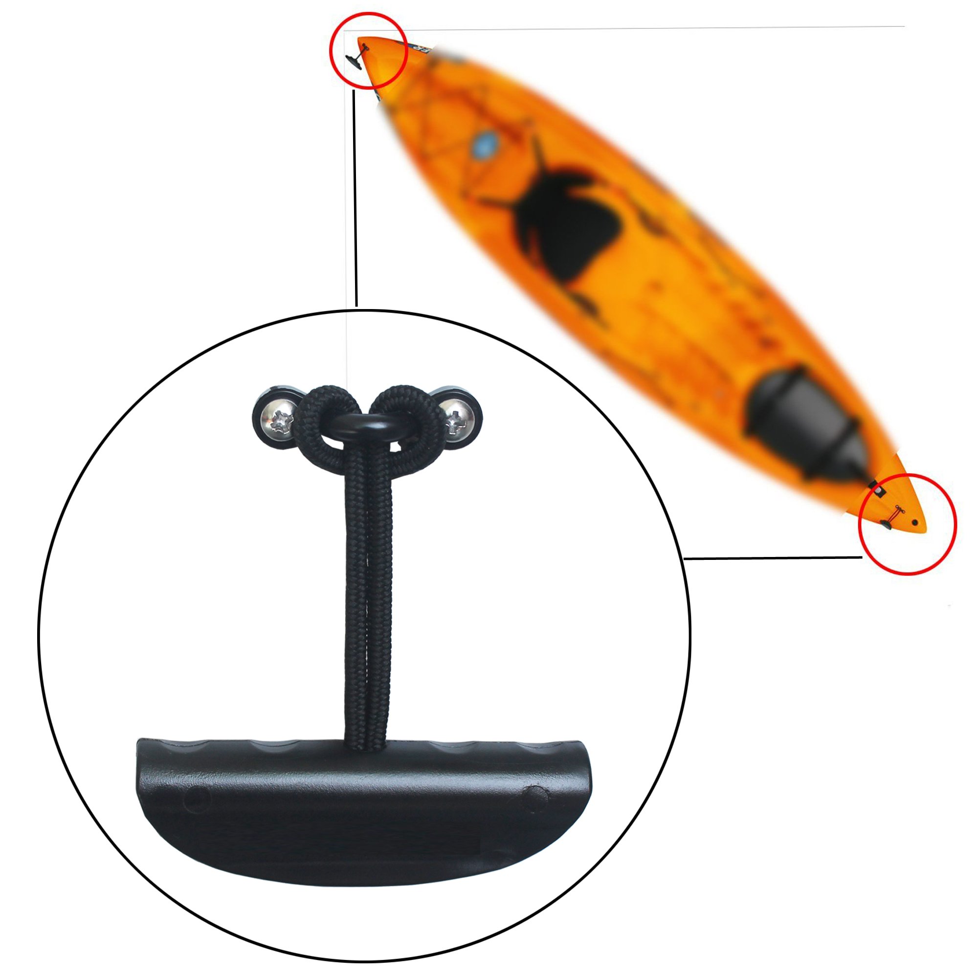 YYST Lot 2 Kayak Carry Handle Pull Handle T-handle with Cord and Pad Eyes