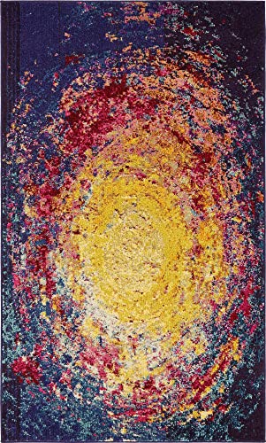 Unique Loom Estrella Collection Abstract, Gradient, Modern, Sunburst, Distressed Area Rug, 3 ft 3 in x 5 ft 3 in, Multi/Brown