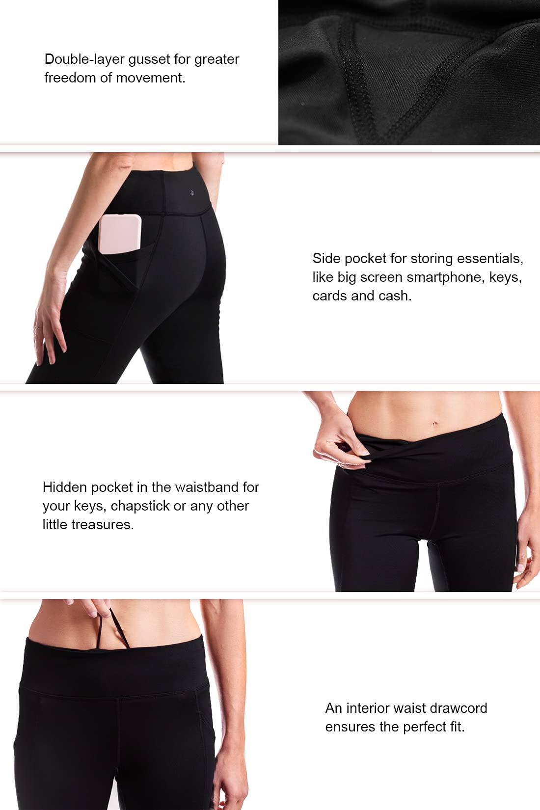 Yogipace,Side Pockets,Tall Women's Water Resistant Thick Thermal Fleece Lined Leggings Warm Winter Tights,31",Black,L