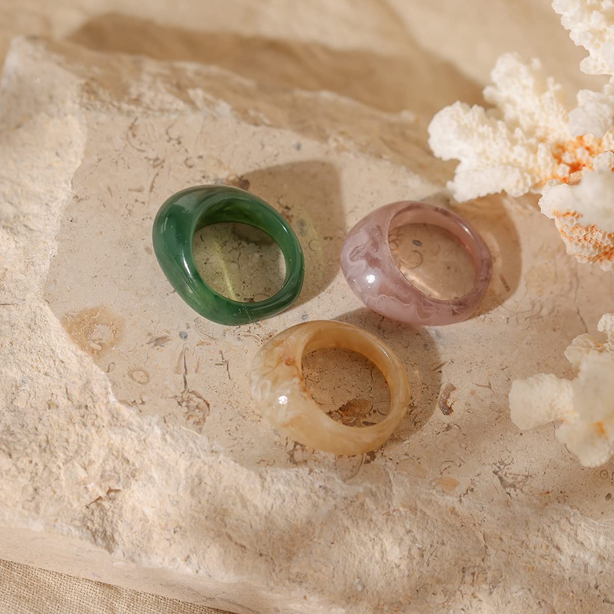 Viva Joya 24-Piece Colorful Resin Rings Set - Trendy Stackable Jewelry for Women and Teens, Sizes 6-9