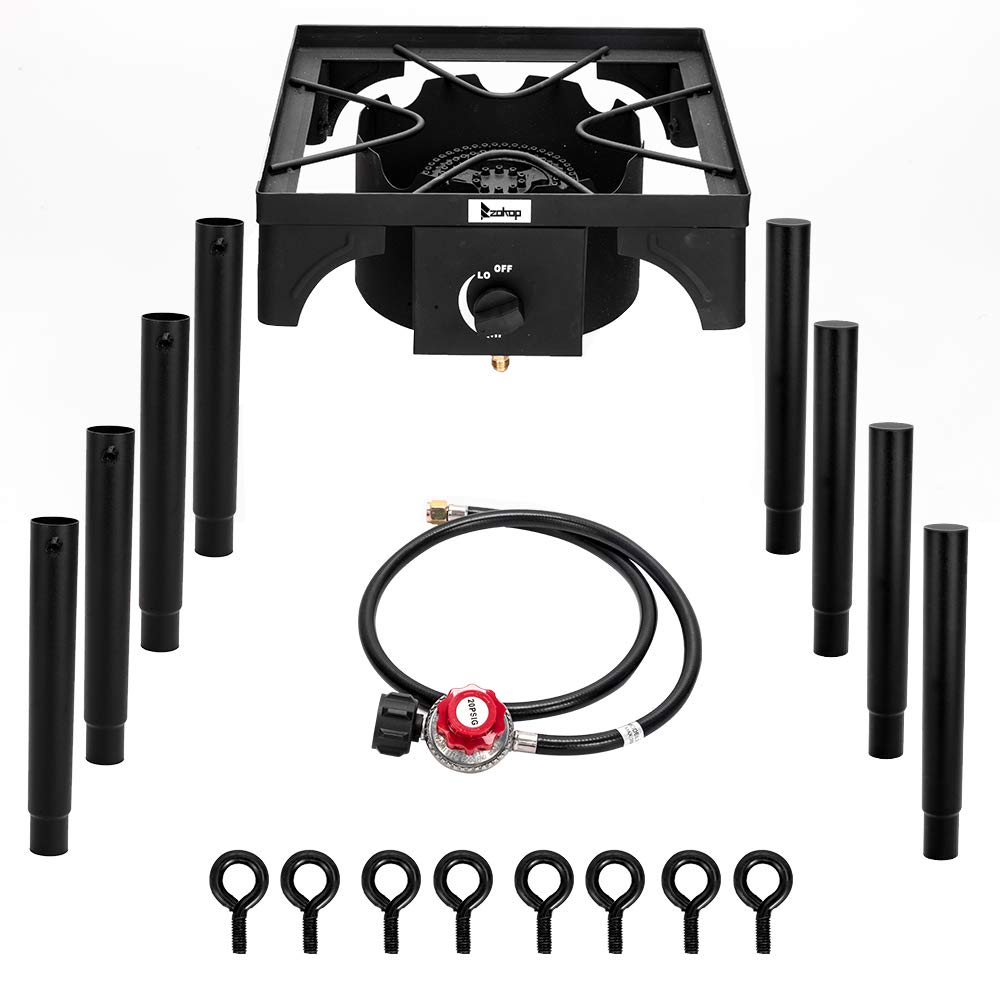Zokop Portable Camp Stove Adjustable Single Gas Burner with Detachable Legs, Cast Iron, Black (Black)