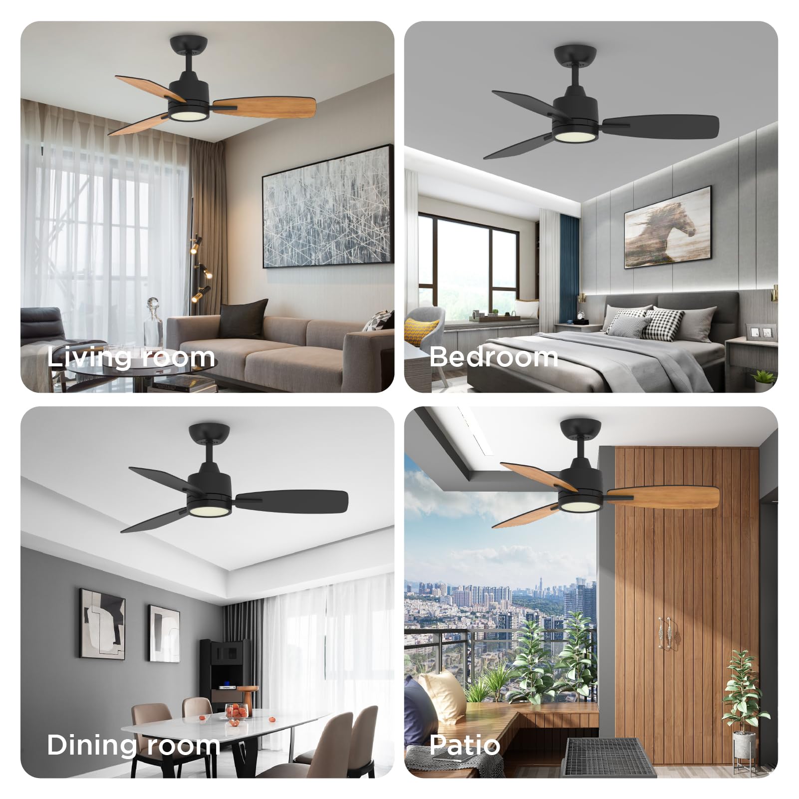 TALOYA 42 Inch Black Ceiling Fans with Lights Led Remote Control Flush Mount Low Profile for Bedroom Farmhouse Patio Outdoor Living Room Kitchen Dining Room,DC Motor,Reversible,3 Color Temperatures