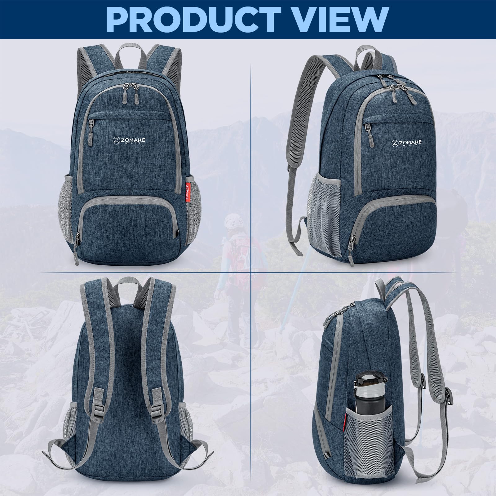 ZOMAKE 20L Lightweight Packable Hiking Backpack for Women Men - Small Hiking Daypack for Travel - Tear Resistant Foldable Day Pack for Camping Outdoor Sports(Navy Blue)