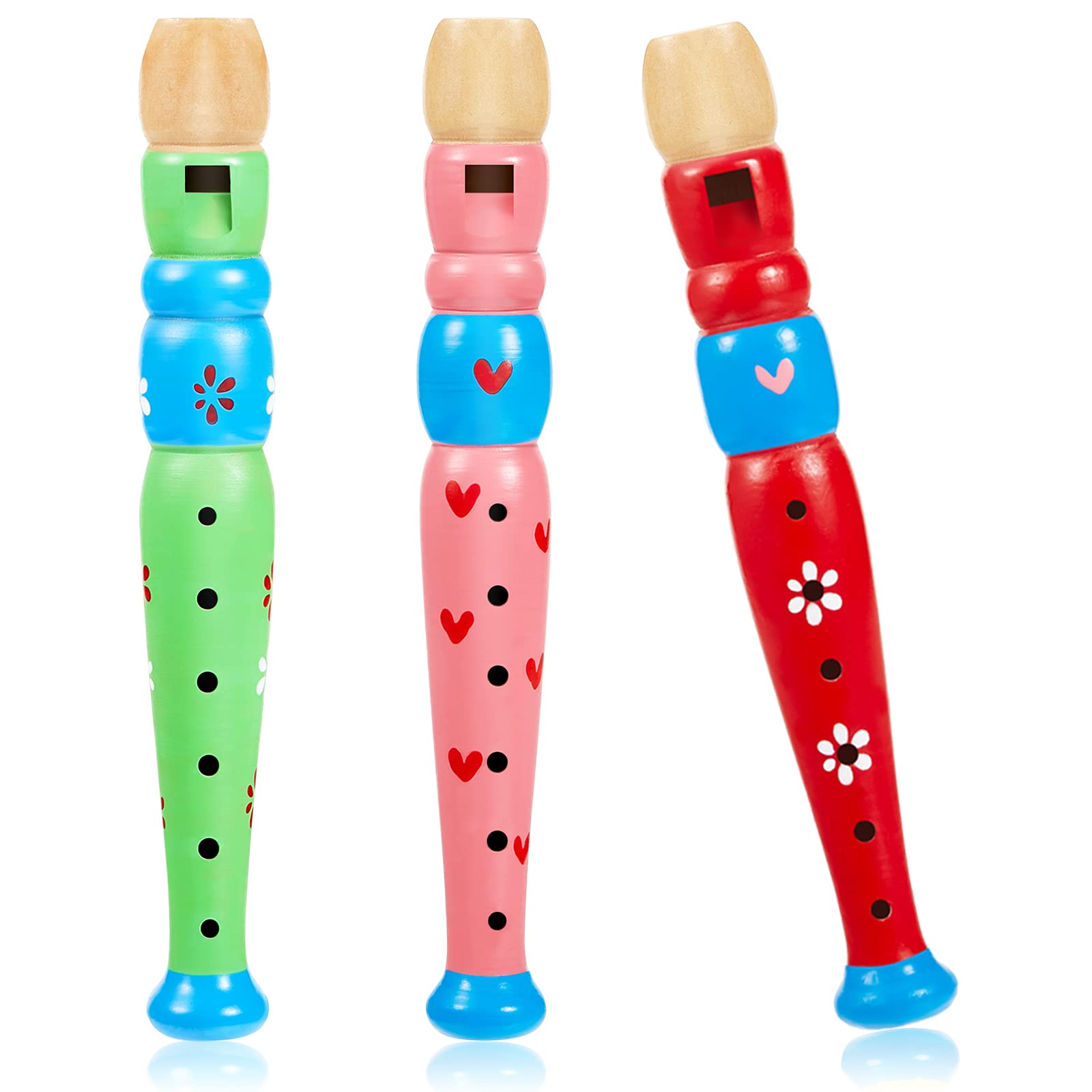 Yeshone 3 Pieces Small Wooden Recorders Wooden Flute Colorful Piccolo Flute for Music Education Sound Learning Musical Instrument, Random Colors(3 Pcs)