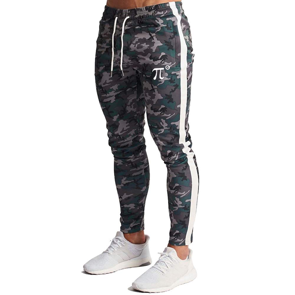 Wangdo Men's Zipper Pockets Camouflage Joggers Sweatpants for Casual Gym Workout Slim Sport Drawstring Long Pants (Green Camouflage,XL)